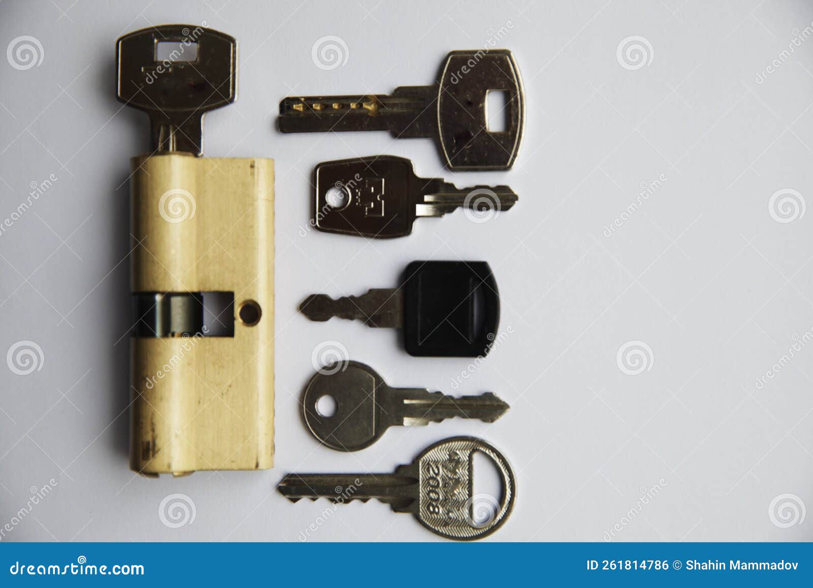 Interior Door Lock Assembly and Key on a White Background Stock Photo ...