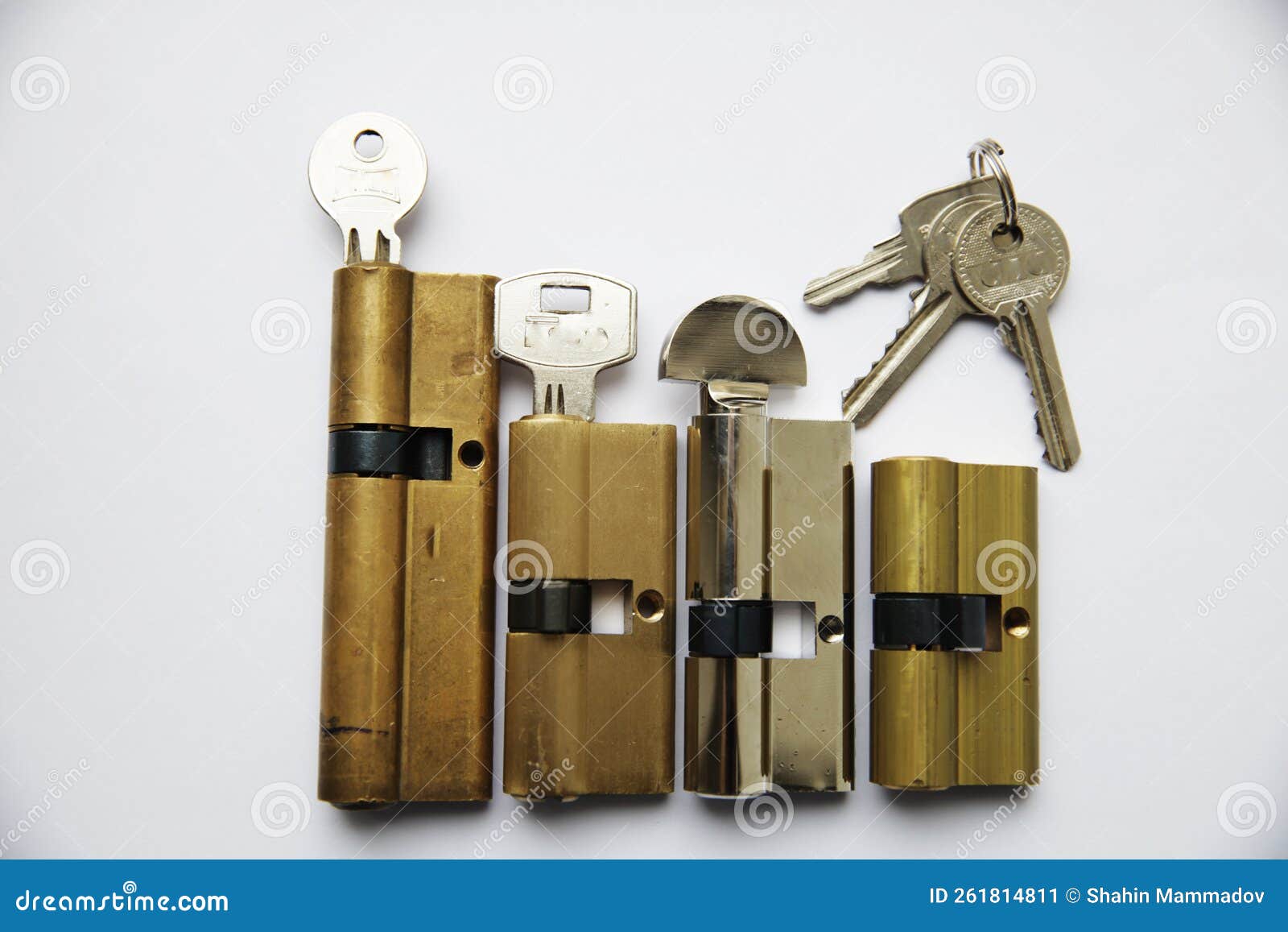 Interior Door Lock Assembly and Key on a White Background Stock Image ...