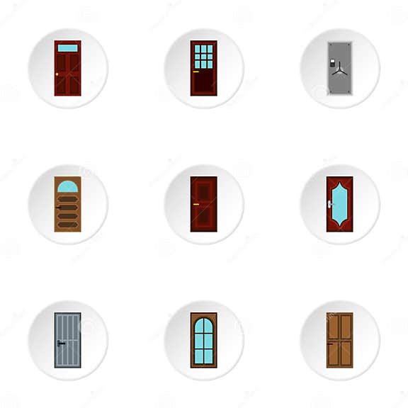 Interior Doors Icons Set, Flat Style Stock Vector - Illustration of ...