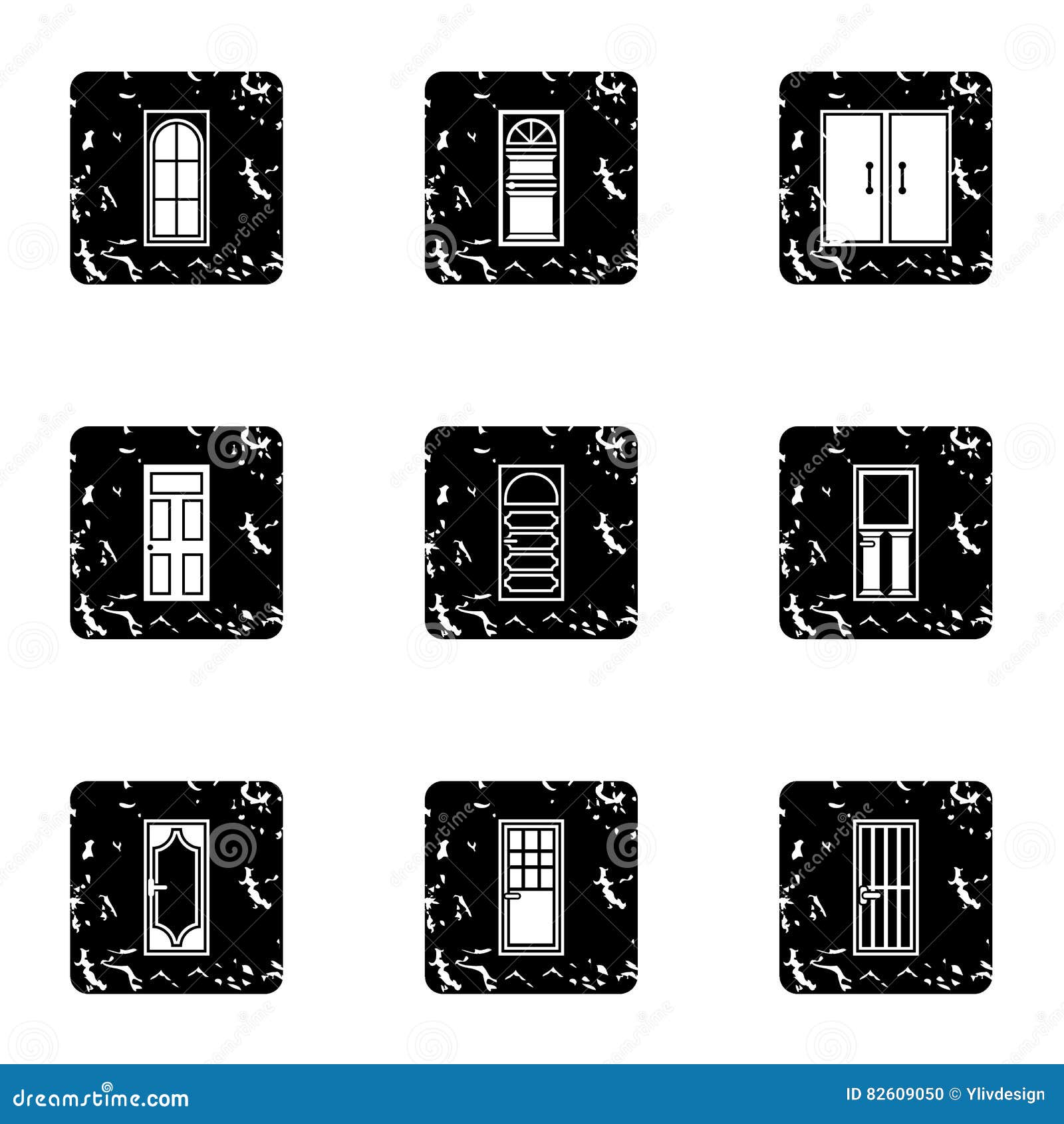 Interior Doors Icons Set, Grunge Style Stock Vector - Illustration of ...