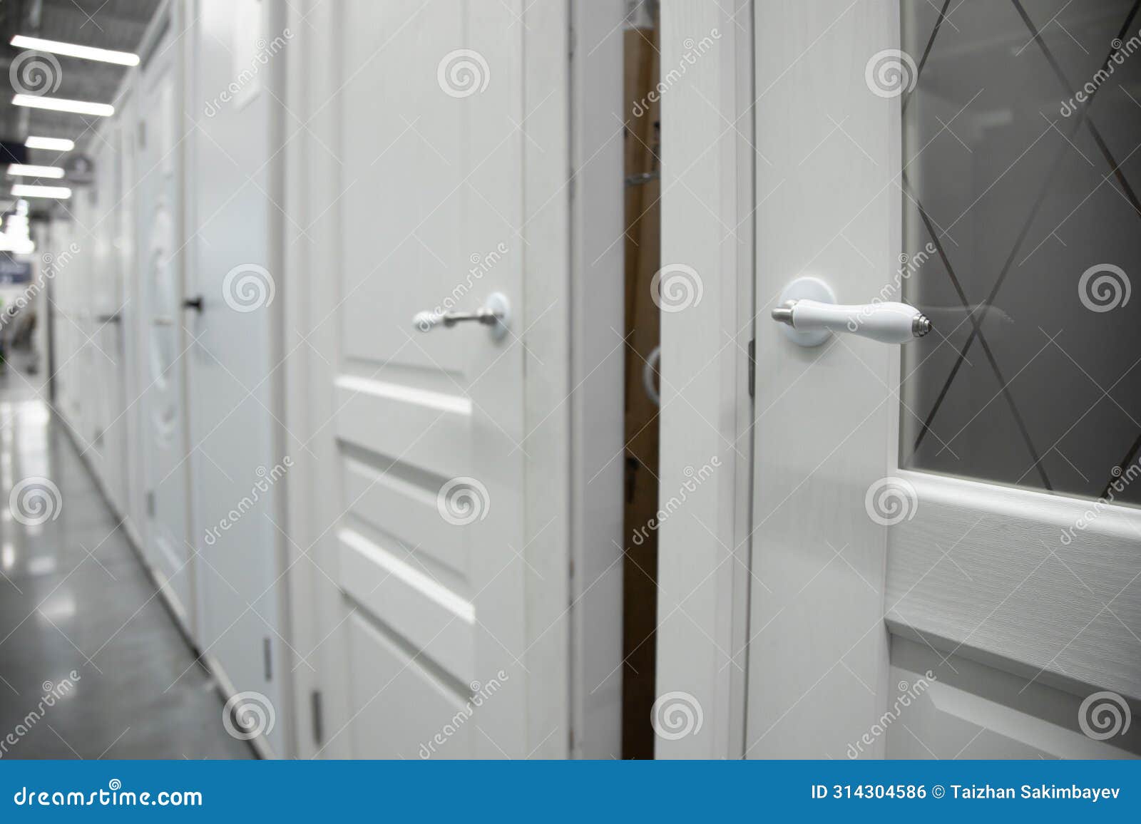 Interior Doors Installed in a Row. Different Doors in the Hardware ...