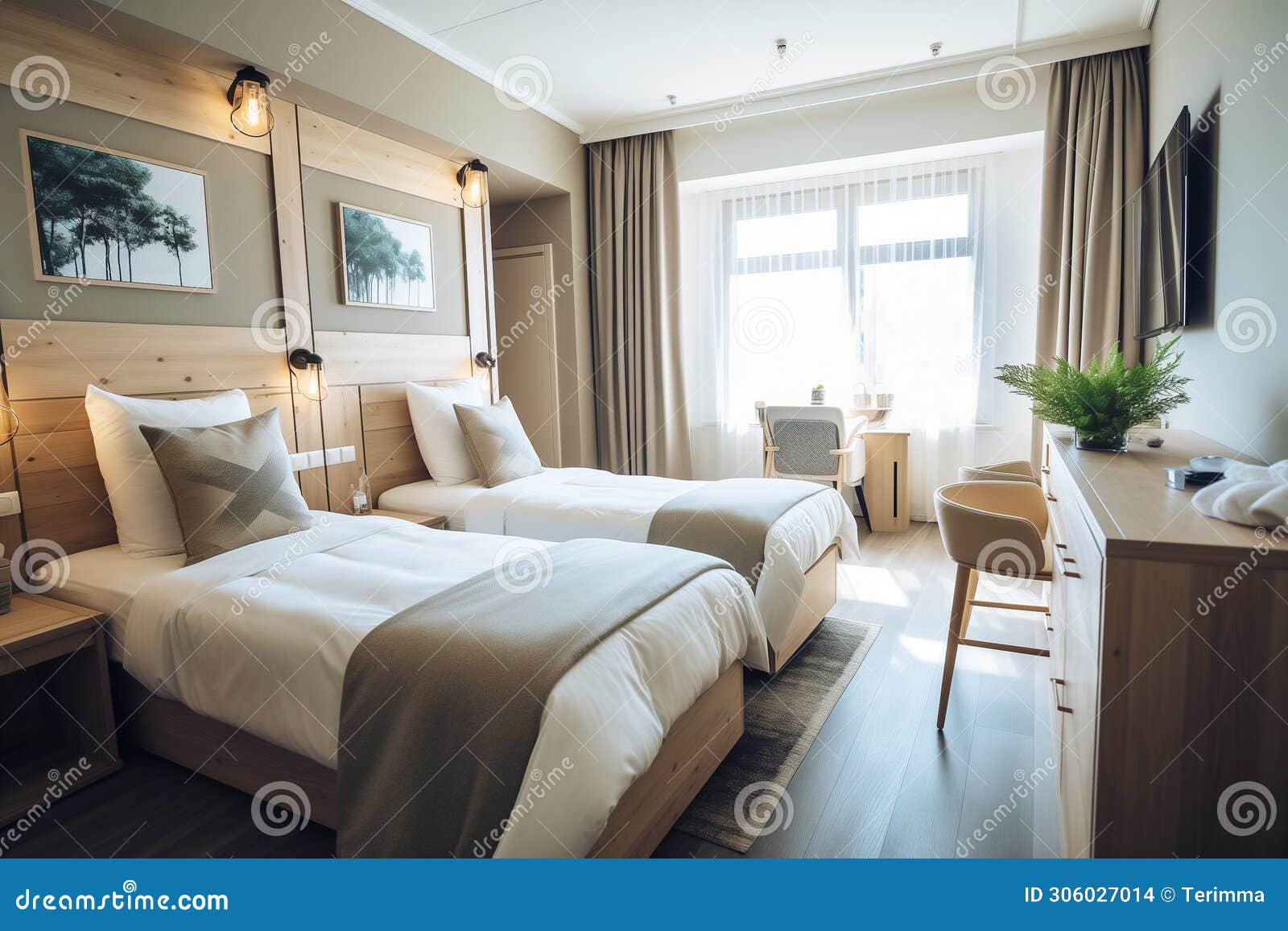 Interior of a Double Hotel Room Stock Illustration - Illustration of ...