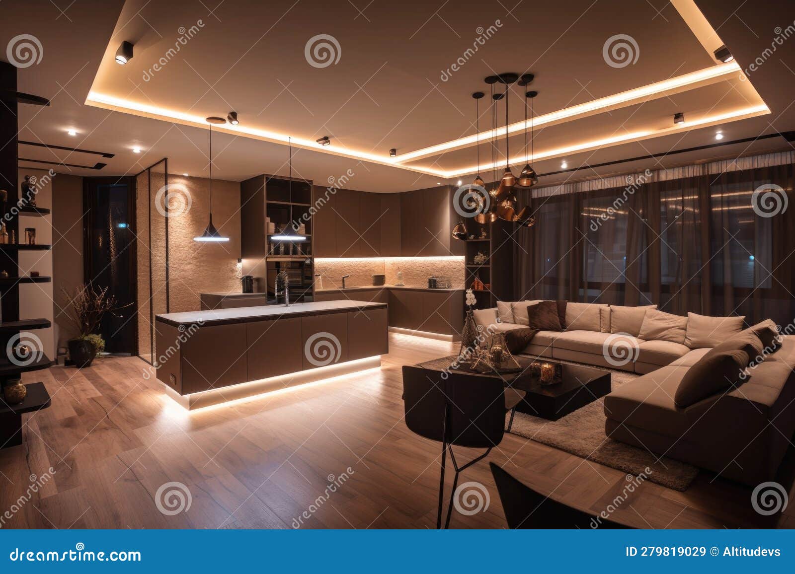 Interior, with Dramatic Mix of Natural and Artificial Lighting, for a ...