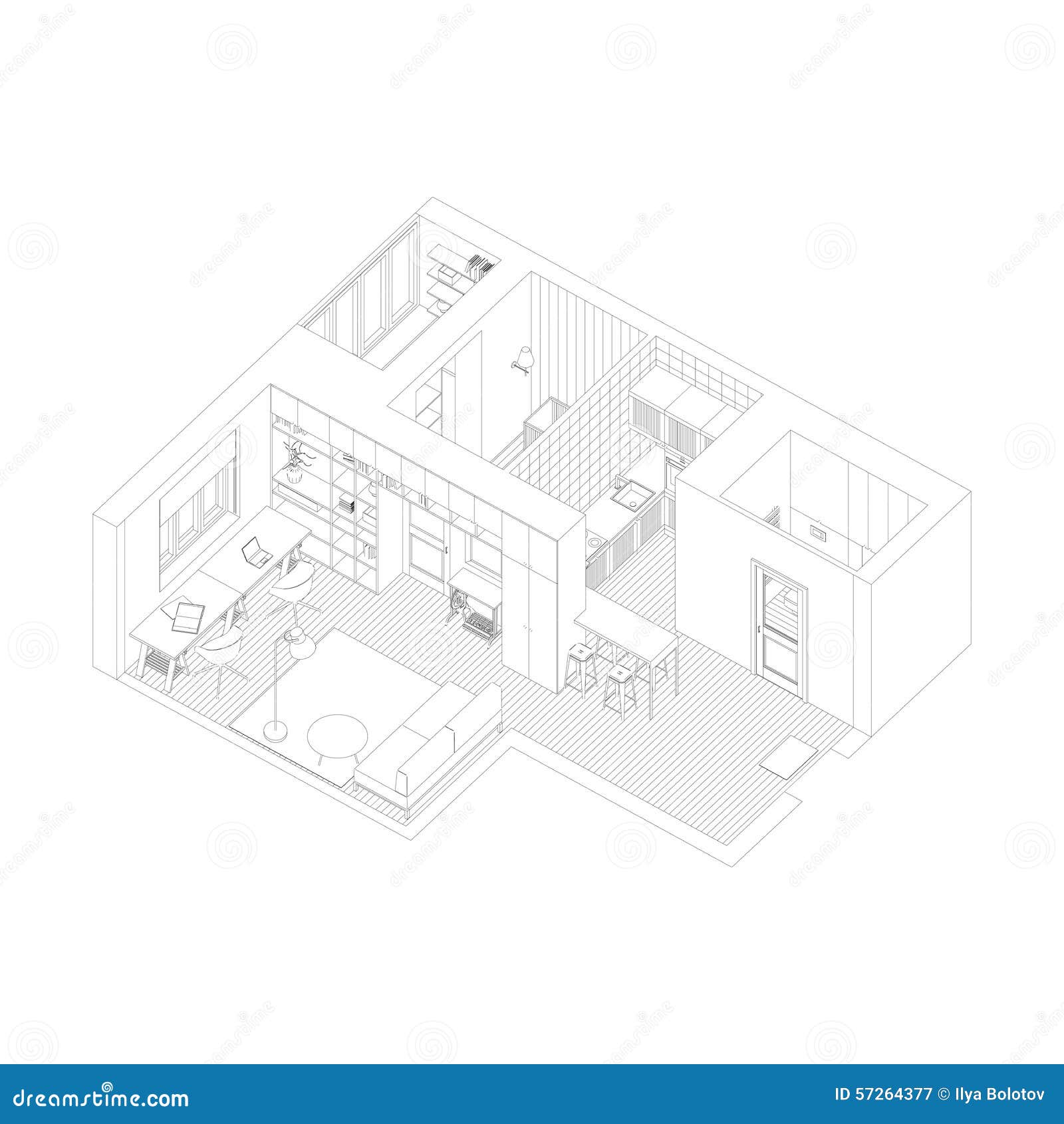 Interior Drawing of the Apartment. Stock Vector - Illustration of ...