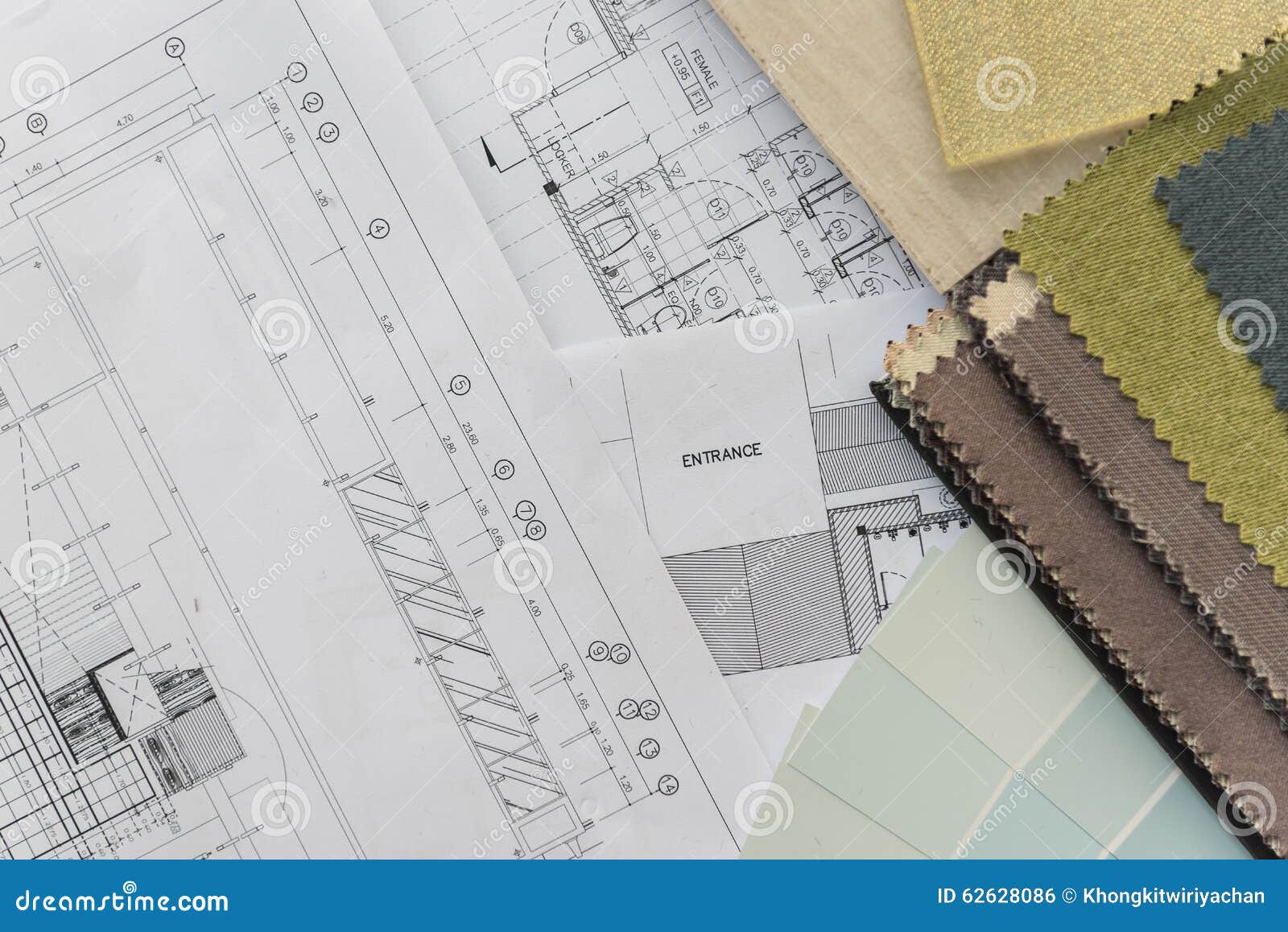 Interior Drawing with Material Color Scheme Stock Photo - Image of ...