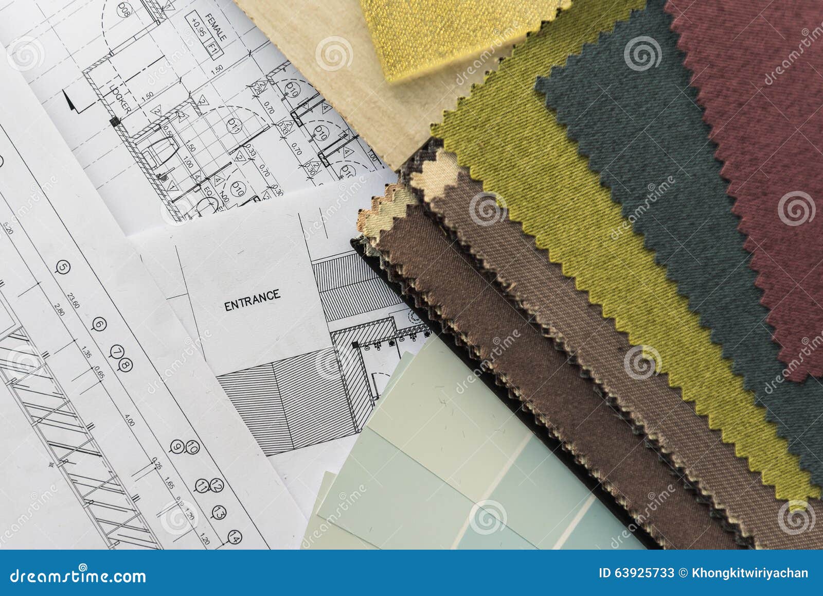 Interior Drawing with Material Color Scheme Stock Image - Image of ...