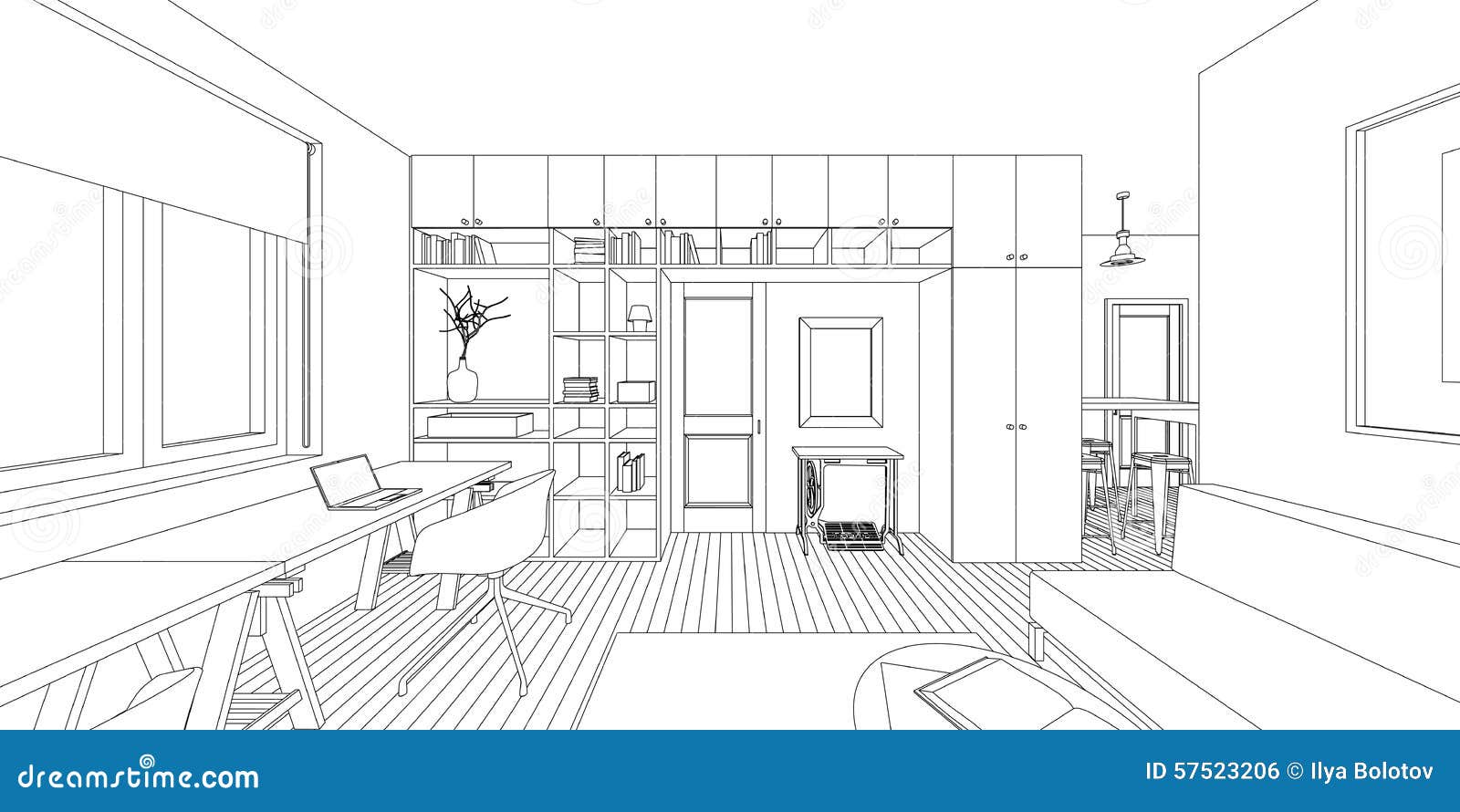 Interior drawing stock vector. Illustration of meeting - 57523206