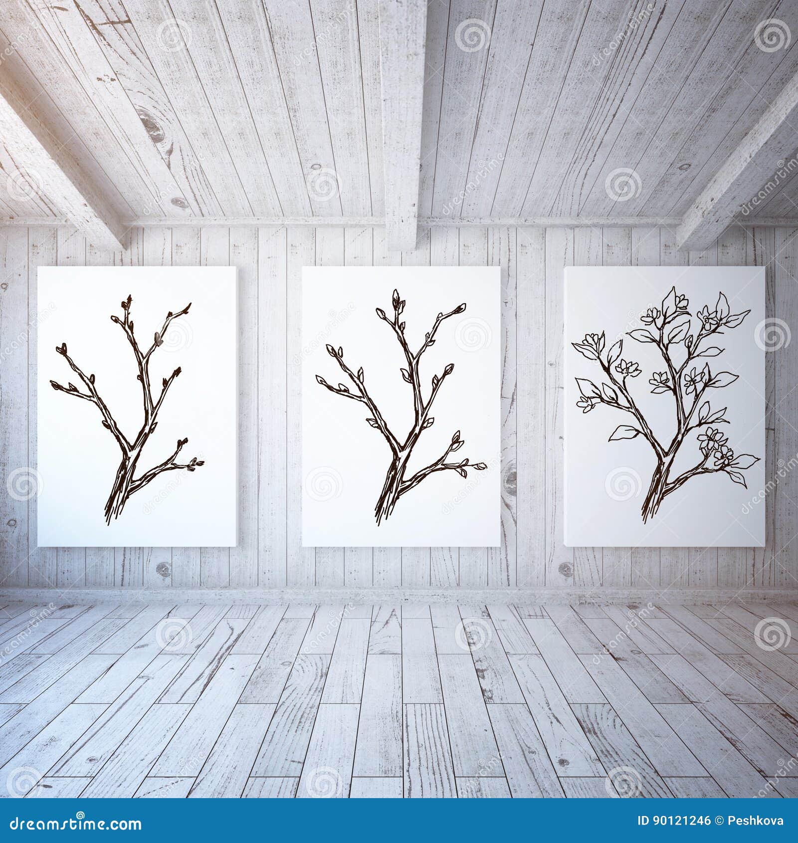 Interior with drawn trees stock illustration. Illustration of indoors ...