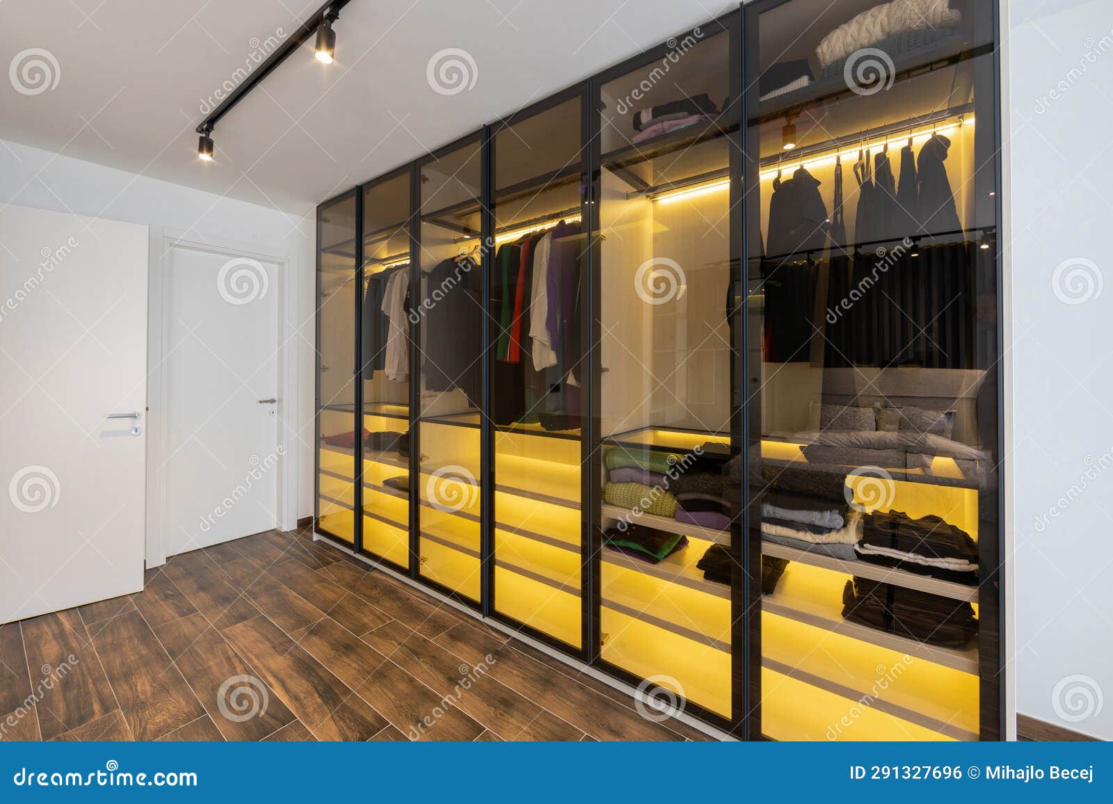 Interior of a Dressing Room with Glass Closet Stock Photo - Image of ...