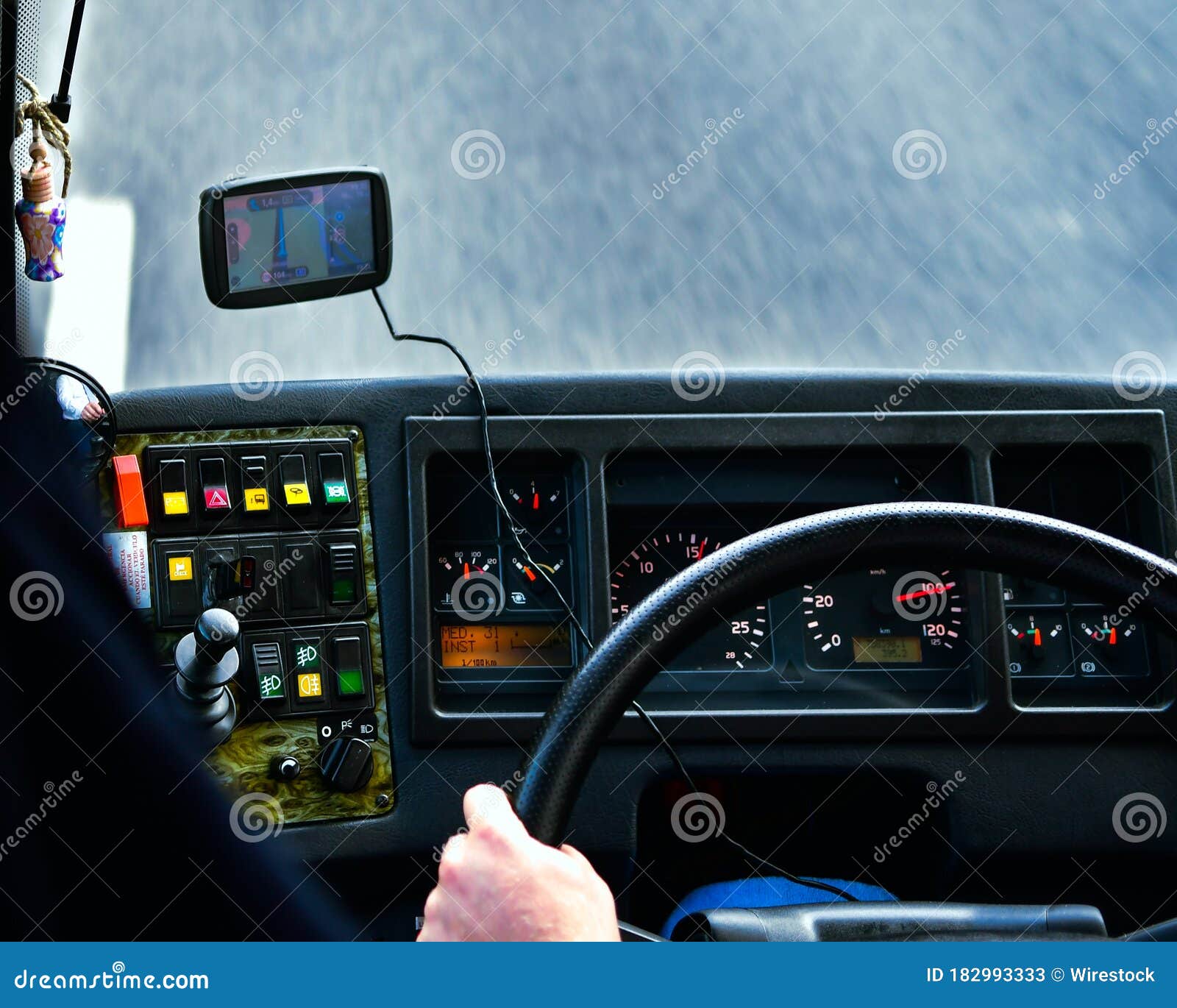 Interior of a Driver Cab of the Bus with a Navigation Stock Image ...