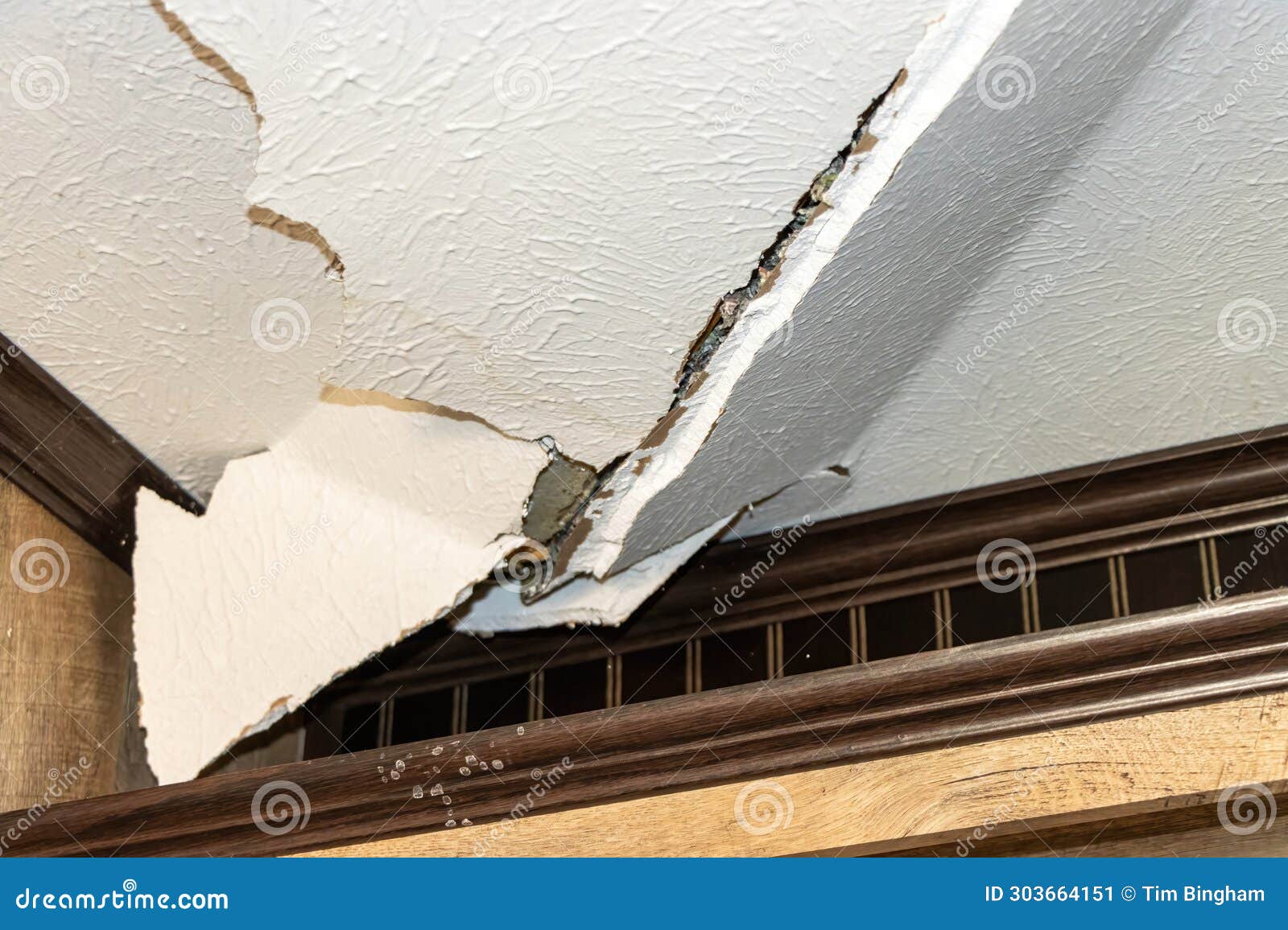 Interior Drywall Damage To Ceiling Stock Image - Image of interior ...