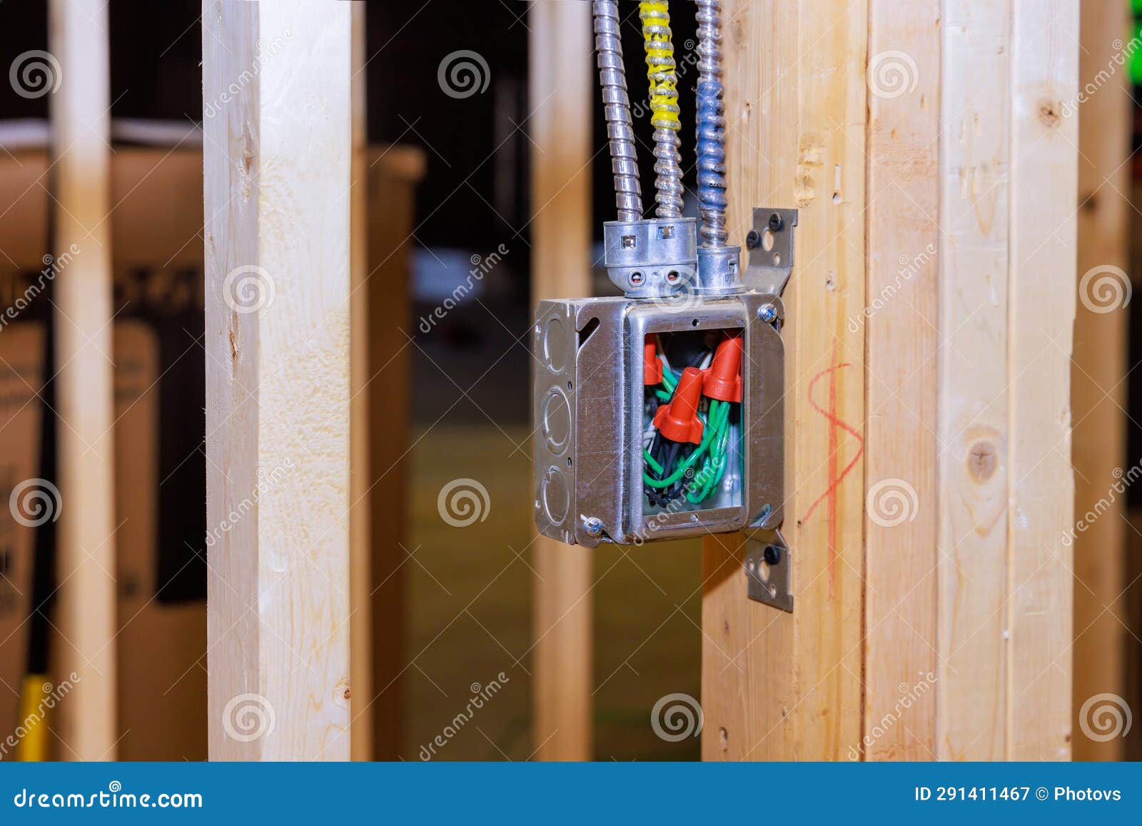 Interior Electrical Wiring Metal Box for House Under Construction Stock ...
