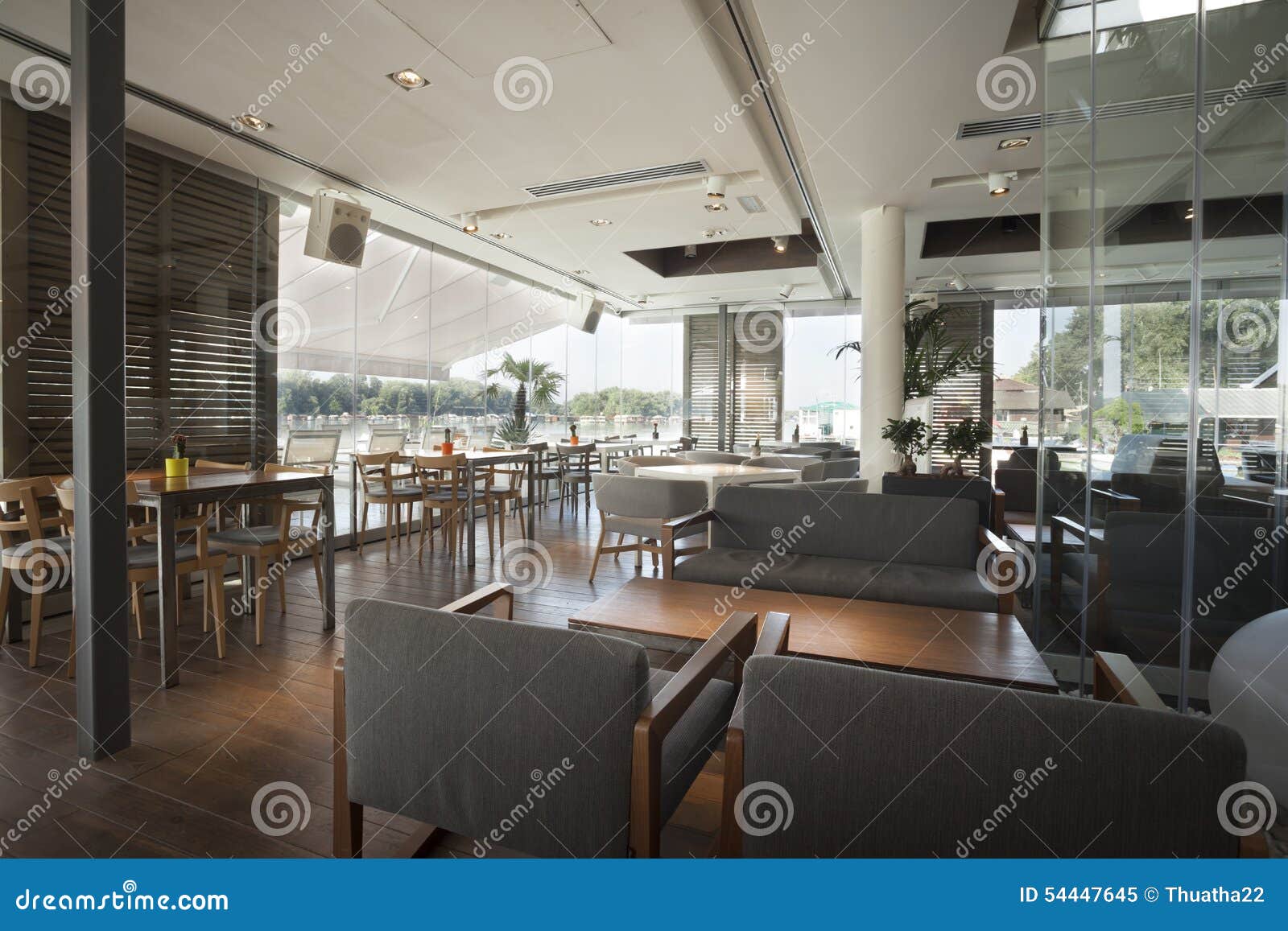 Interior of an Elegant Riverside Cafe Stock Image - Image of sunny ...