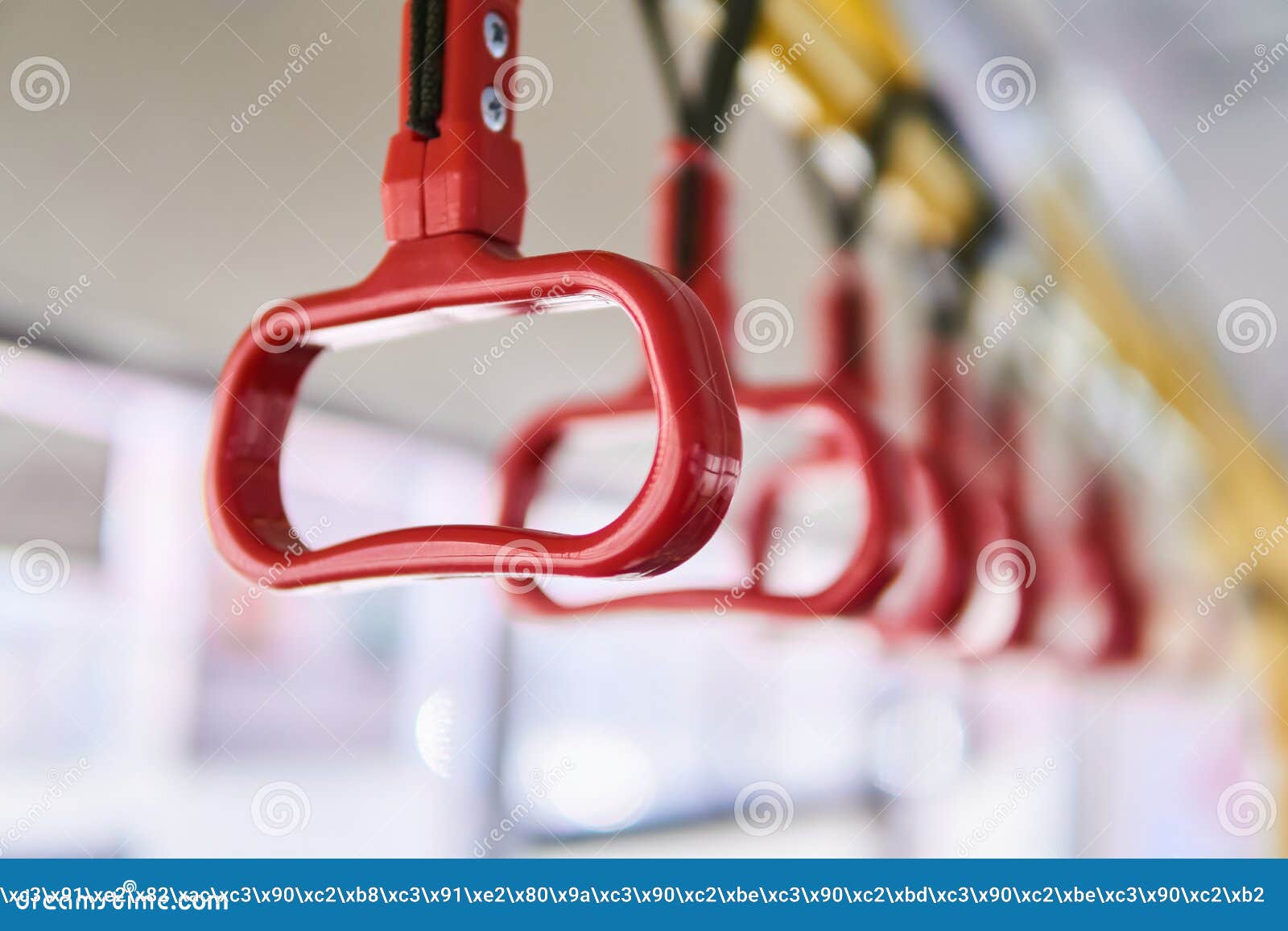 Interior Elements of Public Transport - City Bus Grab Handles - on a ...