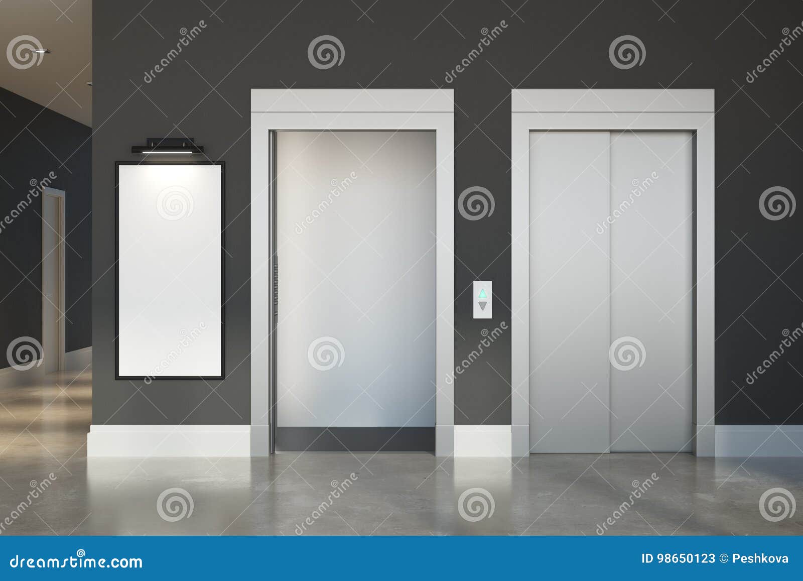 Interior with Elevator and Poster Front Stock Illustration ...