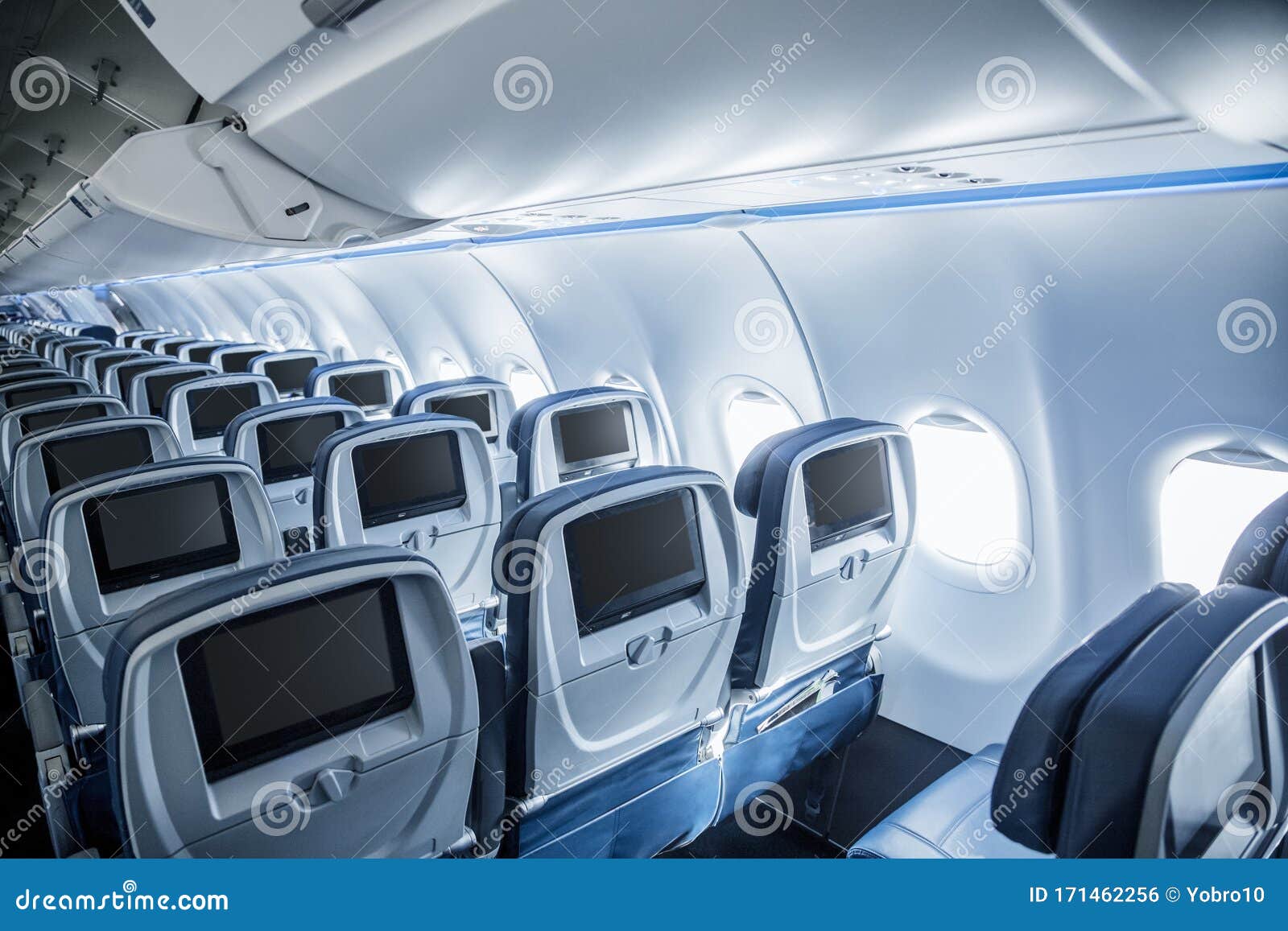 Interior of an Empty Airplane. View from the Back of the Plane Stock ...