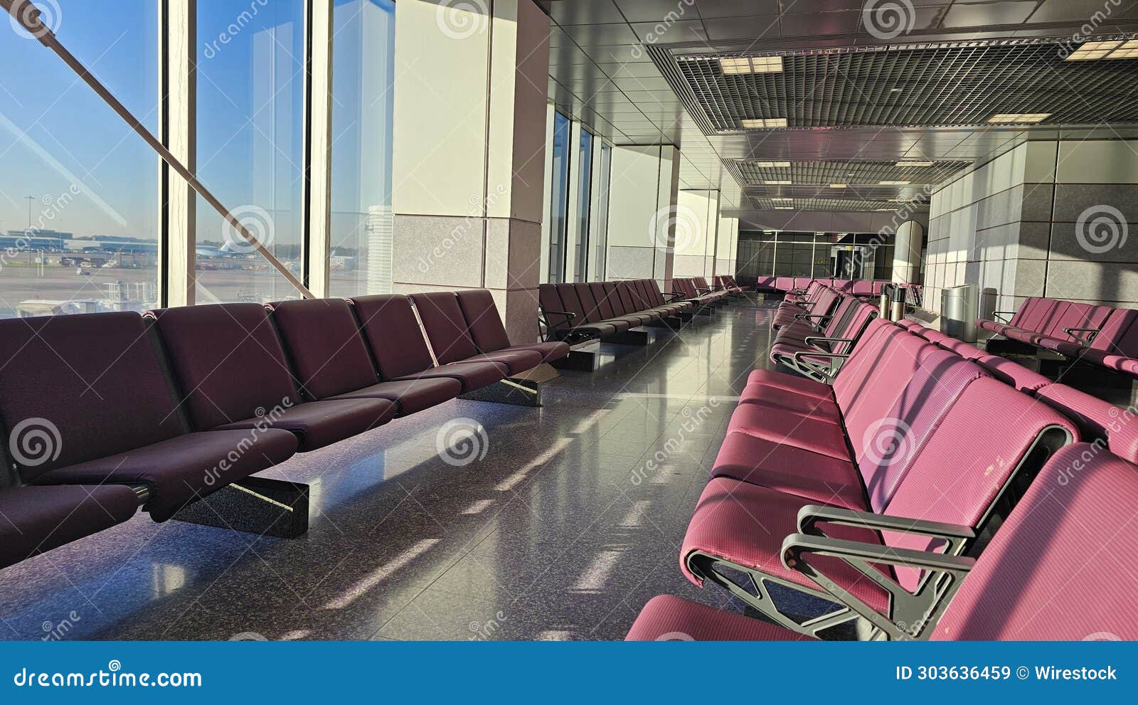 Interior of an Empty Airport Terminal with Seating Rows Stock Image ...