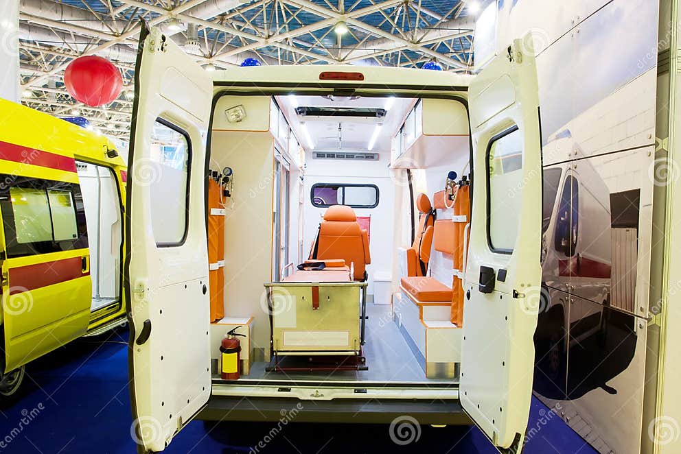 Interior of an Empty Ambulance Car Stock Image - Image of resuscitation ...