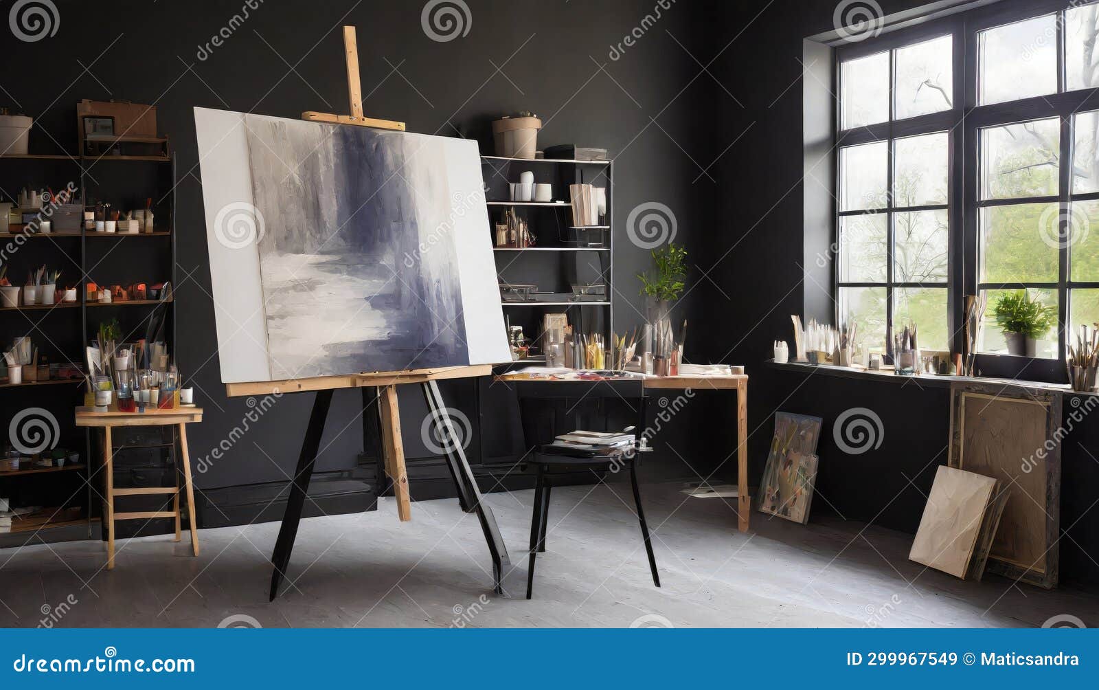 Empty Artist Studio with Painting Supplies. Generated with AI Stock ...