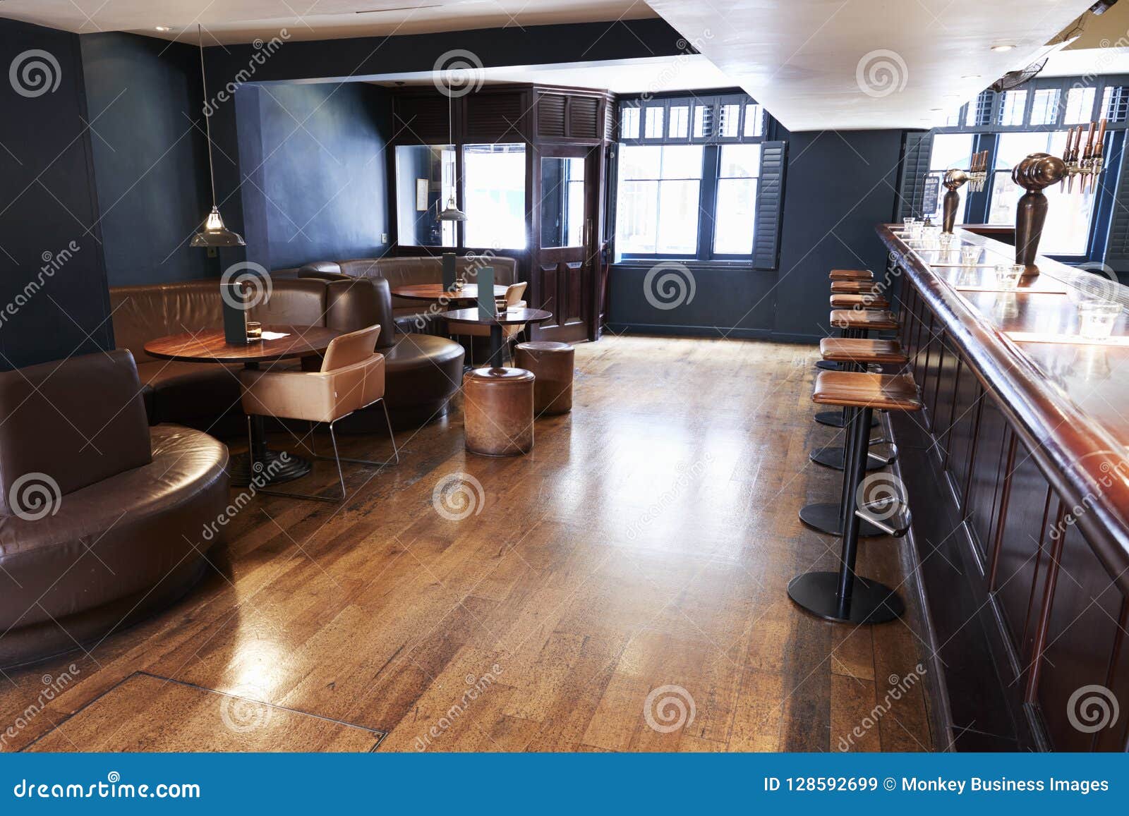 Interior of Empty Bar with Stools and Counter Stock Image - Image of ...