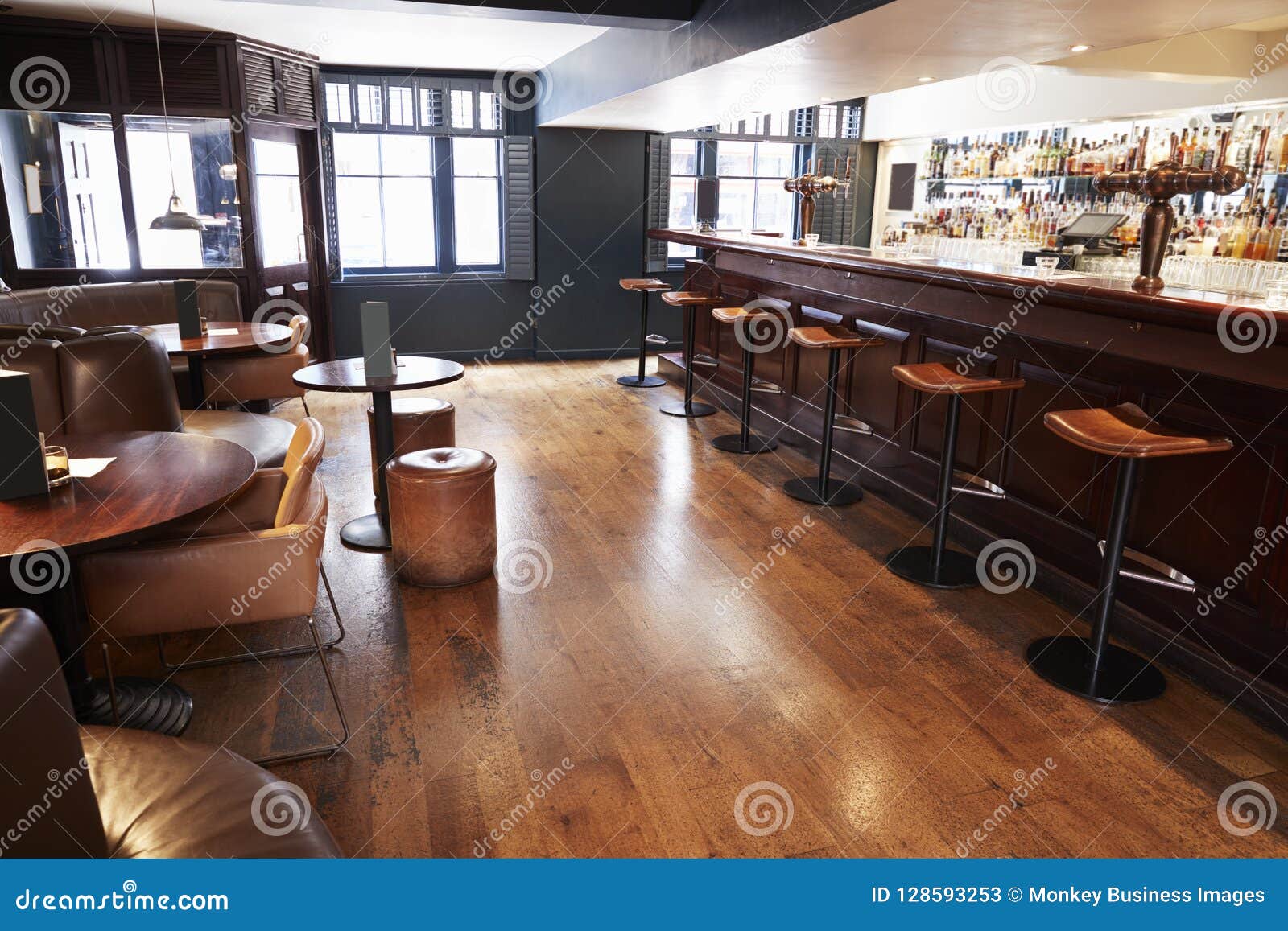 Interior of Empty Bar with Stools and Counter Stock Image - Image of ...