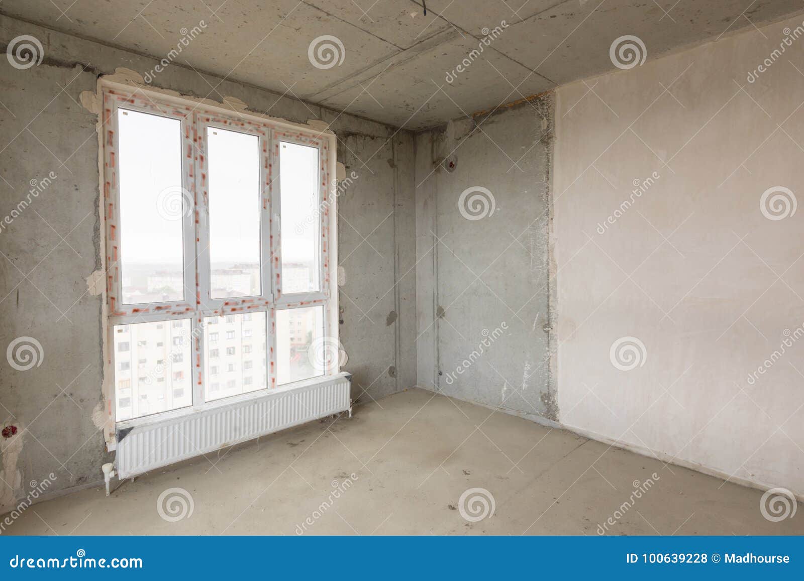 Interior of an Empty Building with Large Stained-glass Window in a New ...