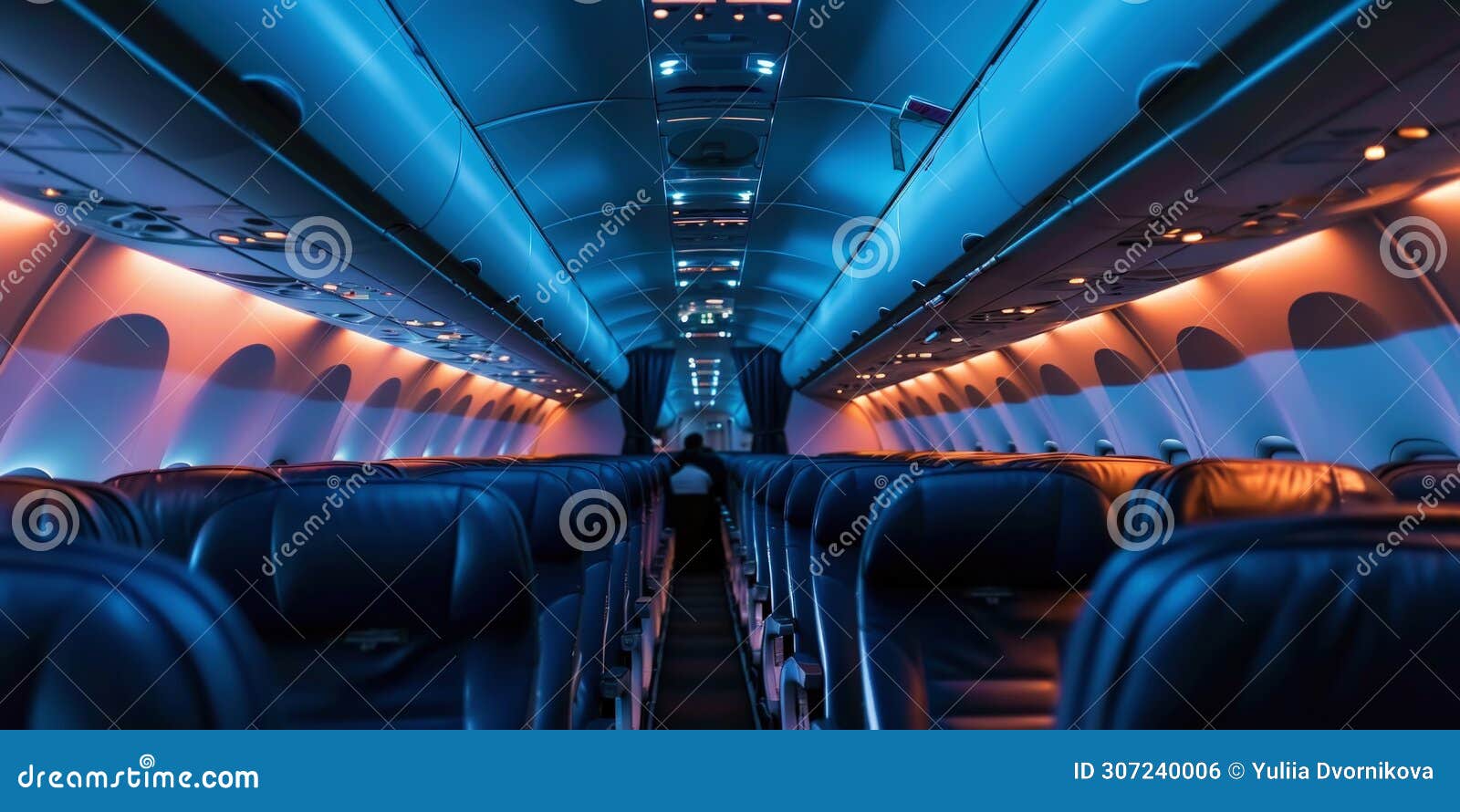 Interior Empty Cabin of a Passenger Civil Aircraft, Illuminated at ...