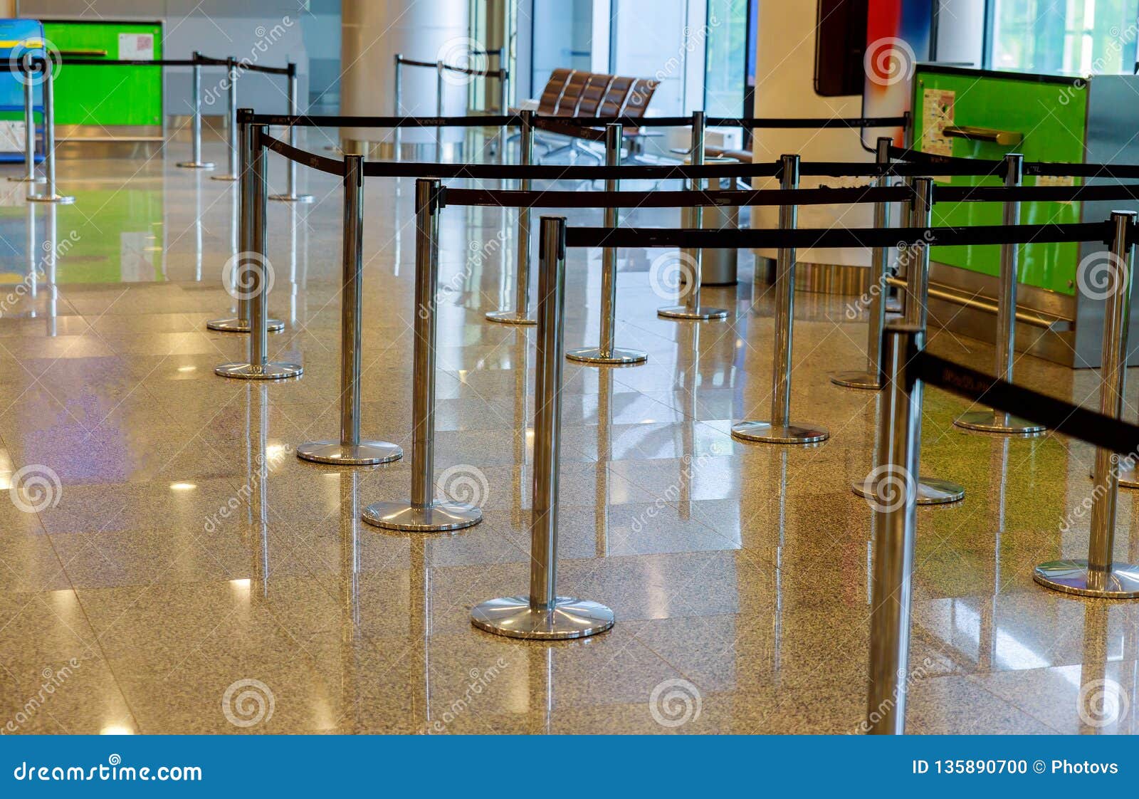 Interior with Empty Check-in Lines on Airport Stock Photo - Image of ...