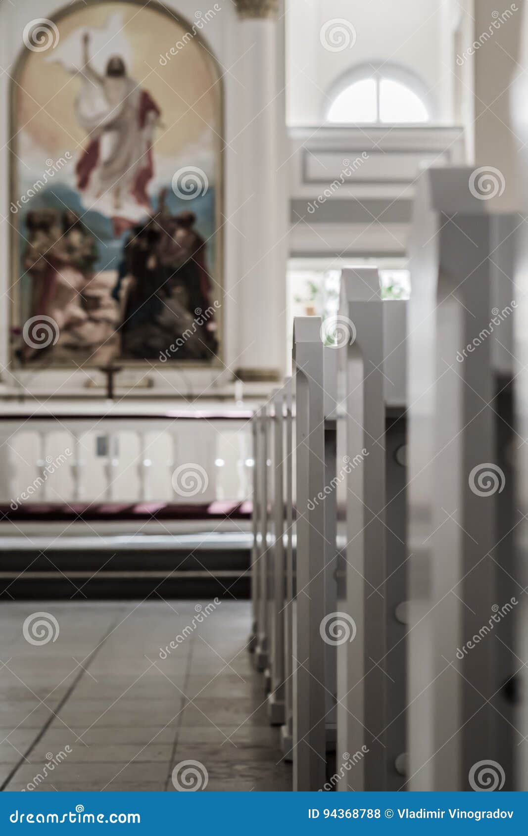 Interior of an Empty Church with Benches and Altar Stock Photo - Image ...