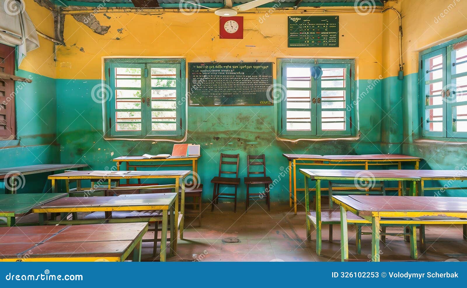 The Interior of an Empty Classroom in a School in a Poor District Stock ...