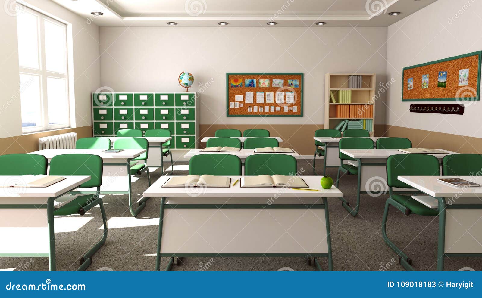 The Interior of Classroom with Sunlight. 3D Rendering Stock ...