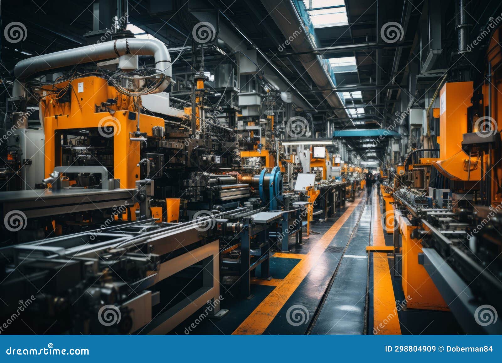 Interior of an Empty Clean Modern Factory Workshop. Rows of Complex ...