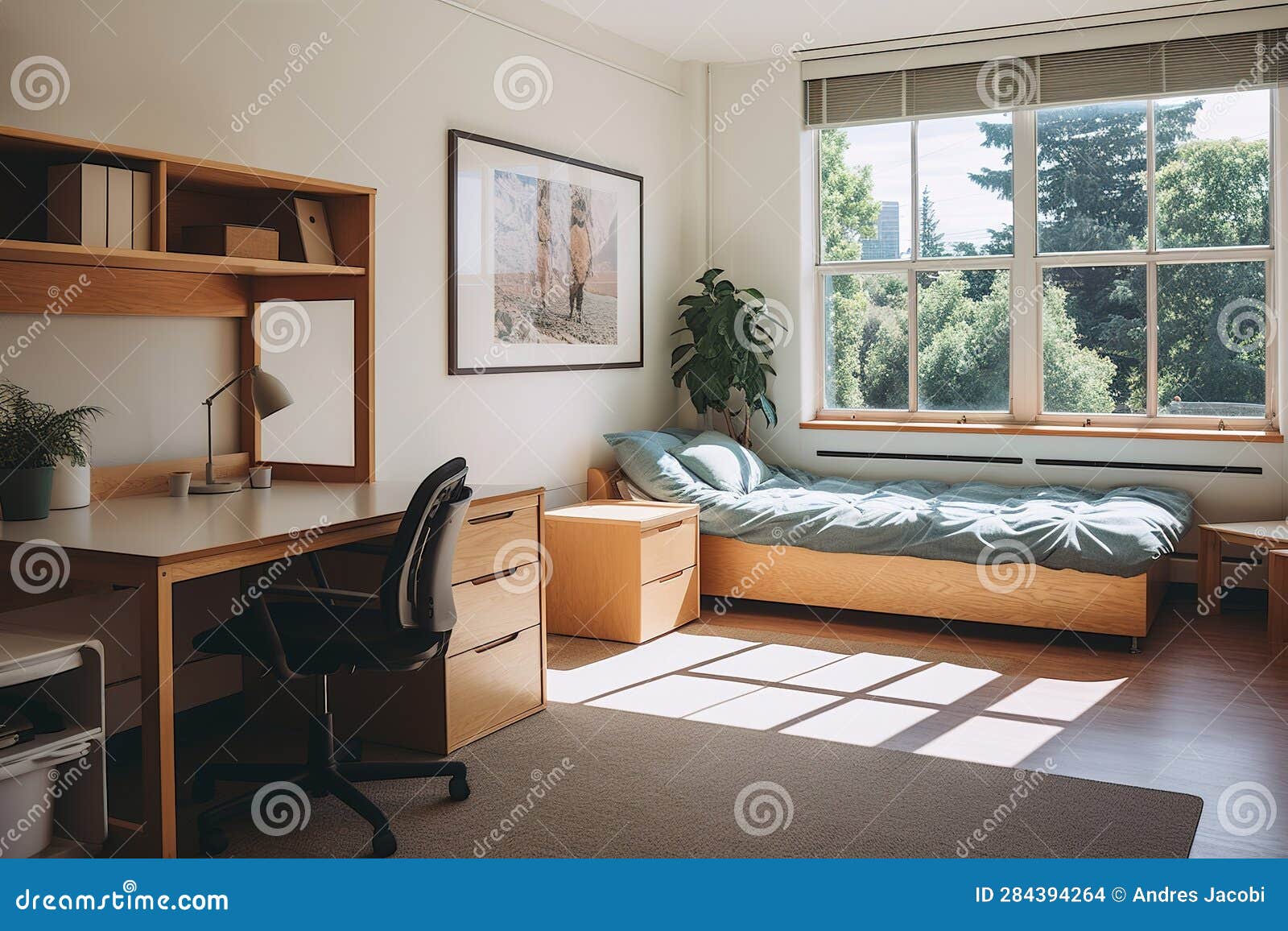 Interior of Empty College Dormitory Room in Campus with a Single Bed ...