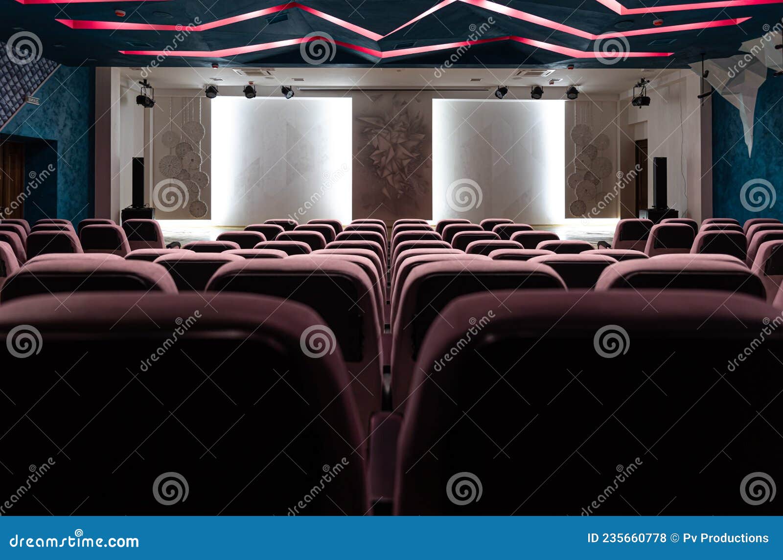 Interior of an Empty Concert Hall with Colored Lighting. Stock Photo ...