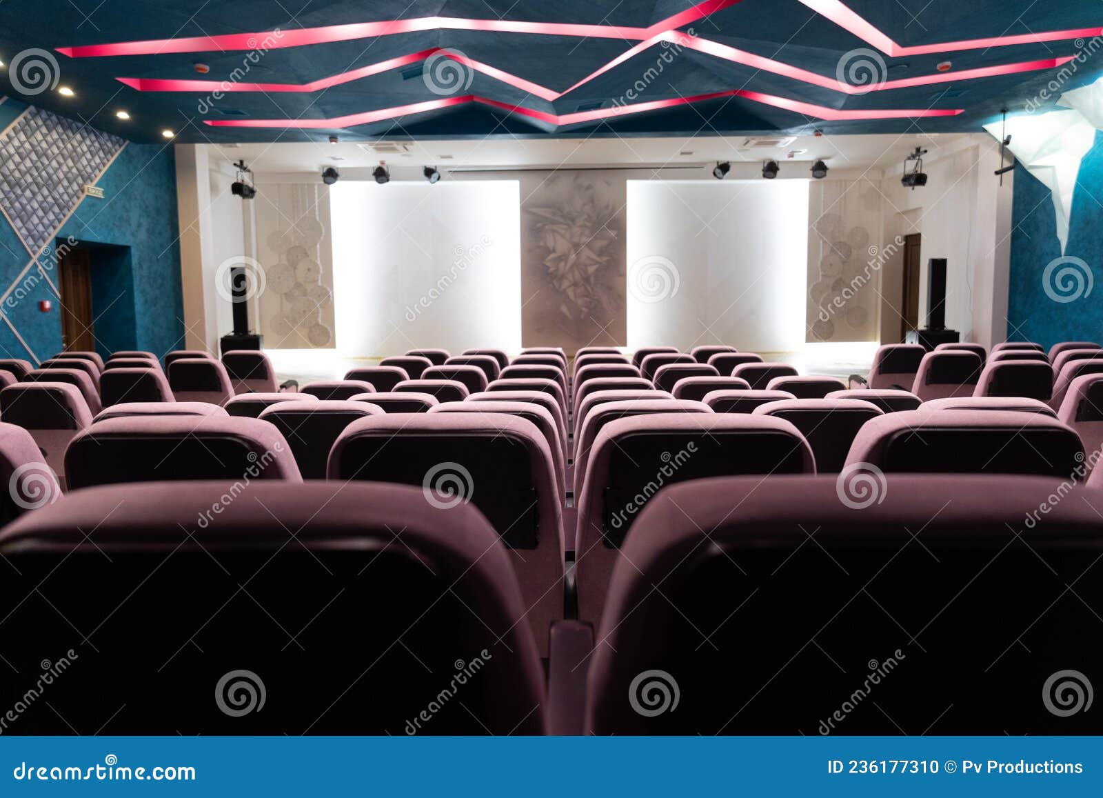 Interior of an Empty Concert Hall with Colored Lighting. Stock Photo ...