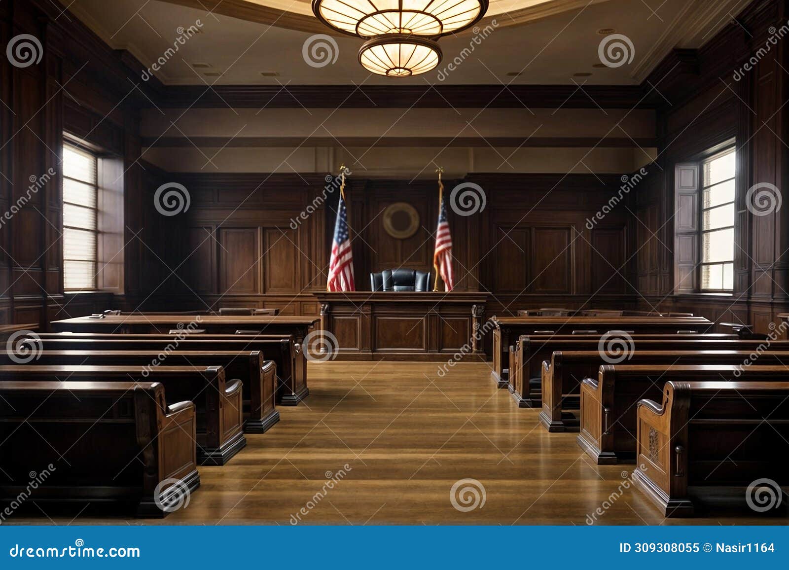 Interior of Empty Courthouse Room with Large Desk in the Center. Stock ...