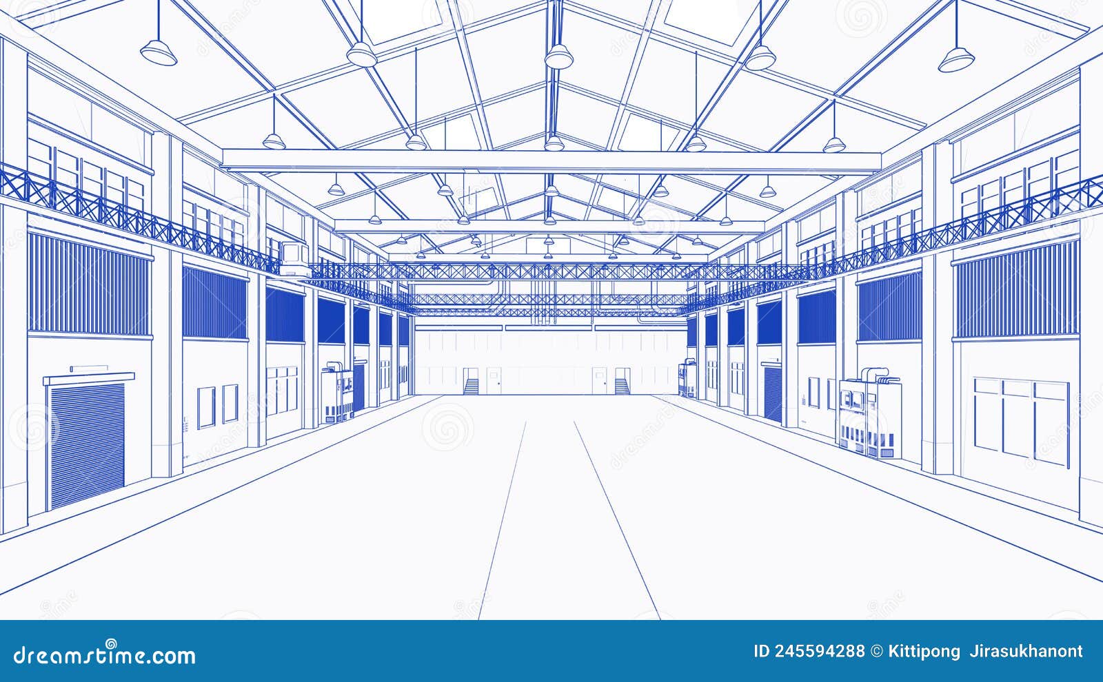 Interior Empty Factory Blueprint or Draft Stock Illustration ...