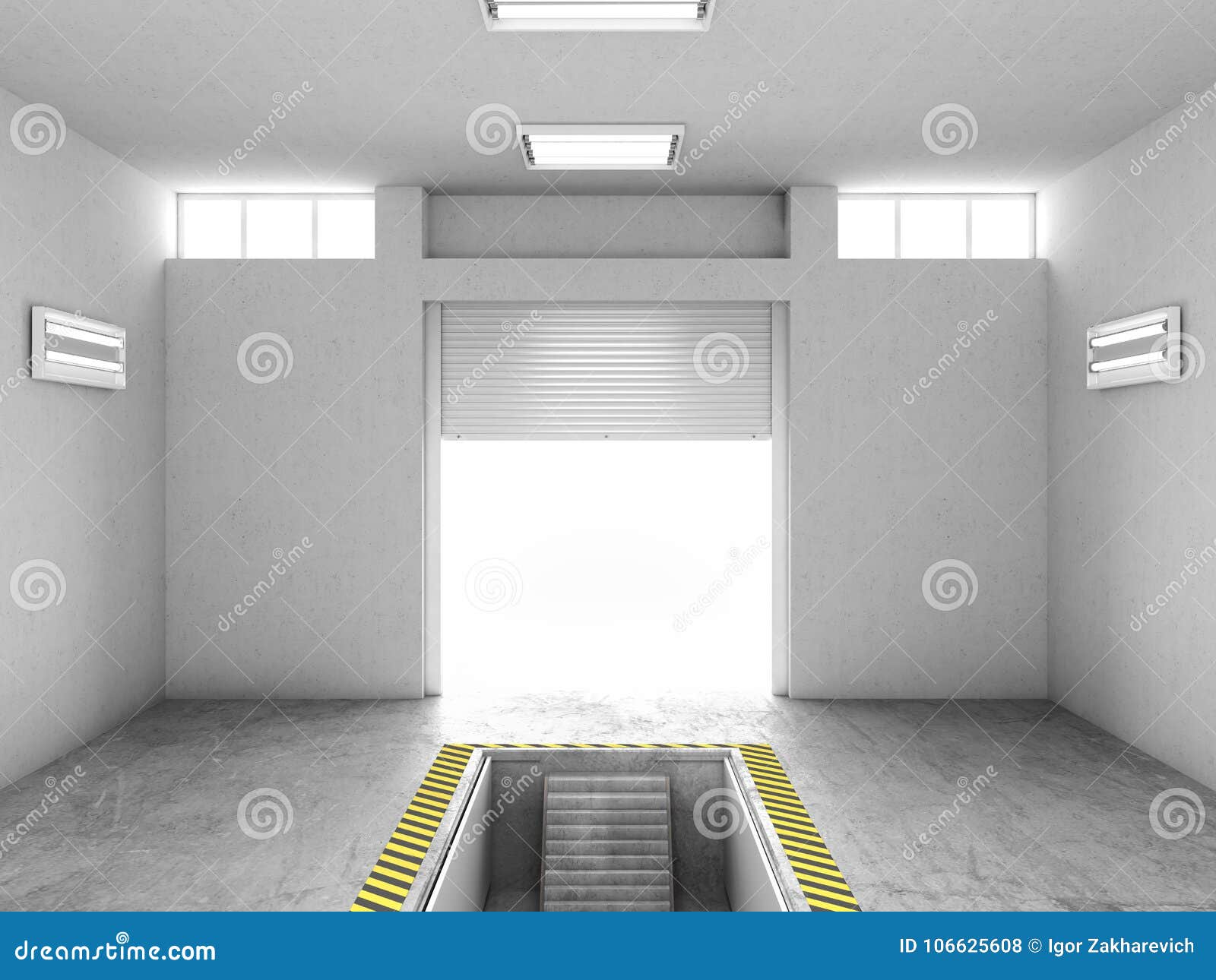 Interior of an Empty Garage, with an Open Repair Pit. 3d Illustration ...