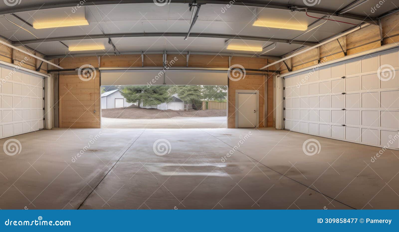 Interior of an Empty Garage with Two Large Doors and Small Rectangular ...