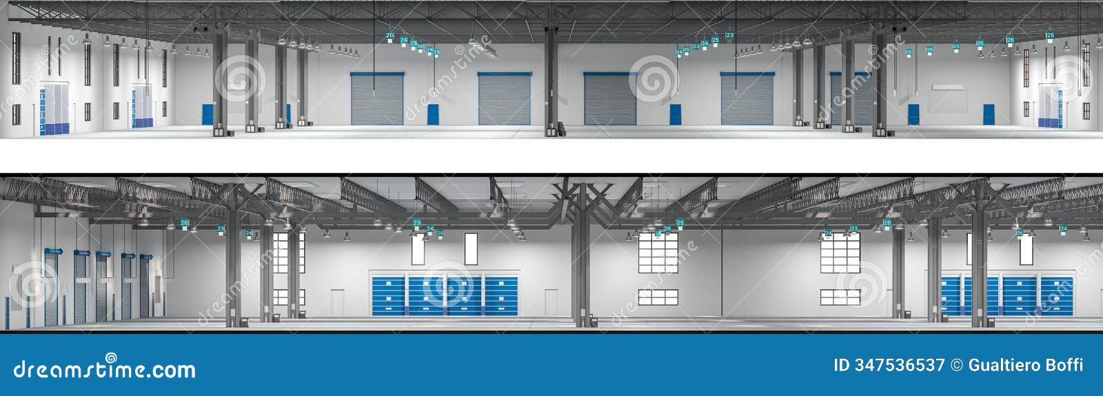 Interior of an Empty Industrial Warehouse with Storage Units and ...