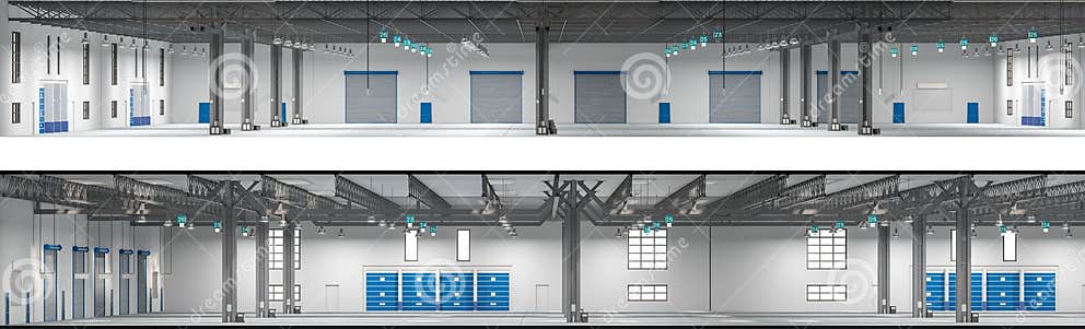 Interior of an Empty Industrial Warehouse with Storage Units and ...