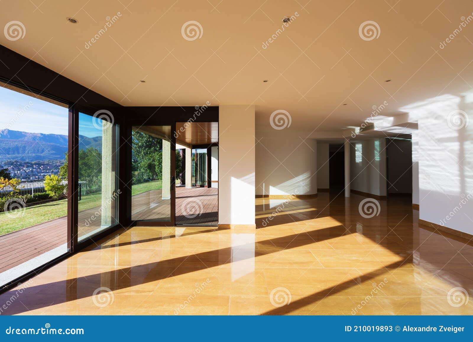 Interior of Empty Modern Apartment Stock Image - Image of window, grass ...