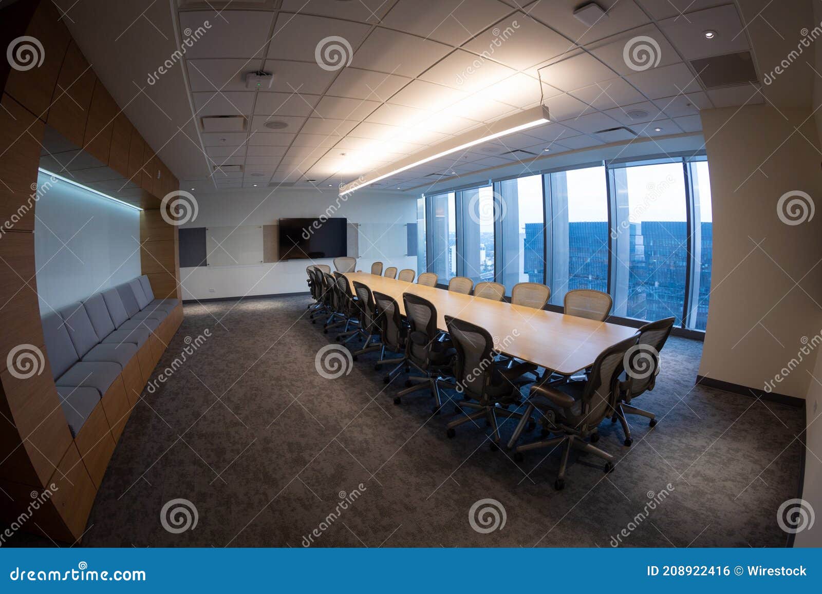 Interior of an Empty Modern Conference Room with Big Windowsduring ...