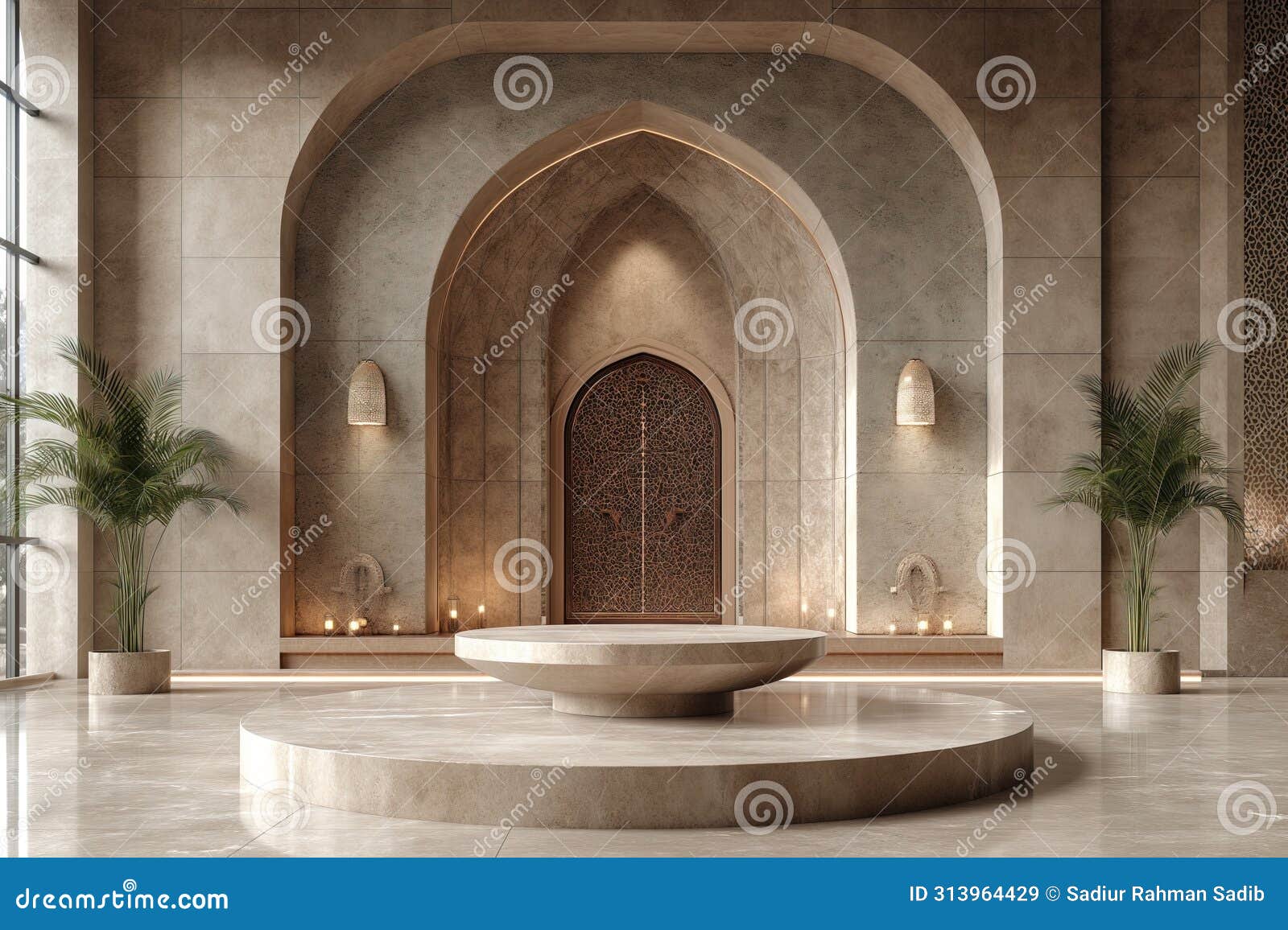 Interior of a Empty Mosque with Marble Floor and Arches. Stock ...
