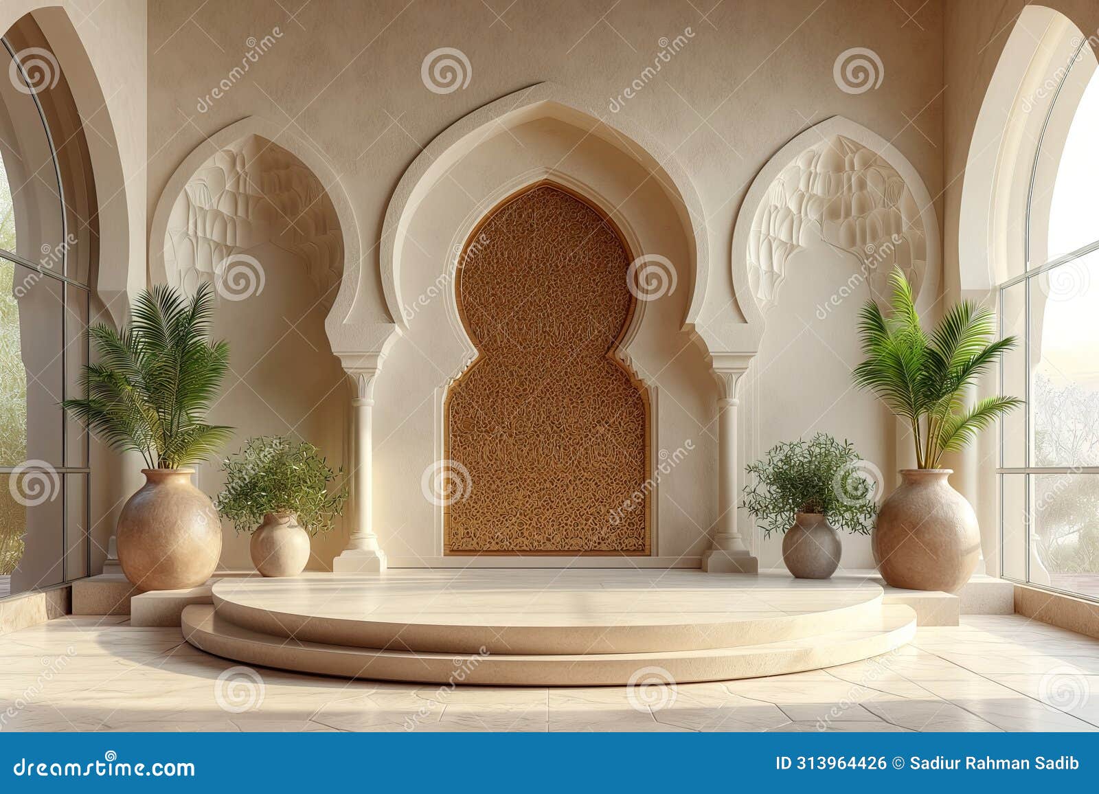 Interior of a Empty Mosque with Marble Floor and Arches. Stock ...