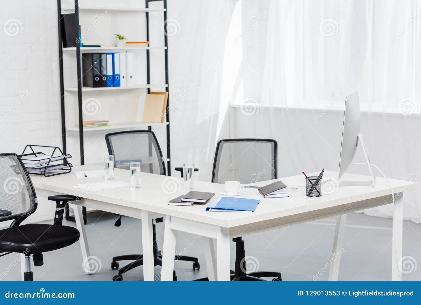 Interior of Empty Office with Computer Stock Image - Image of glasses ...