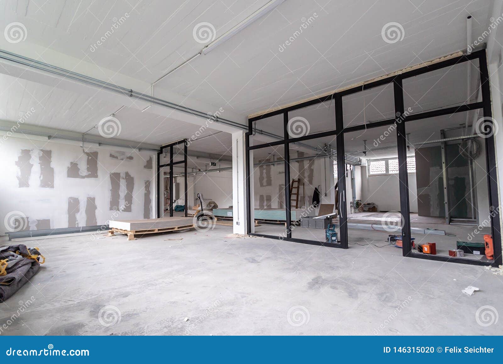 Interior Empty Office Light Room in a New Building Renovation or Under ...