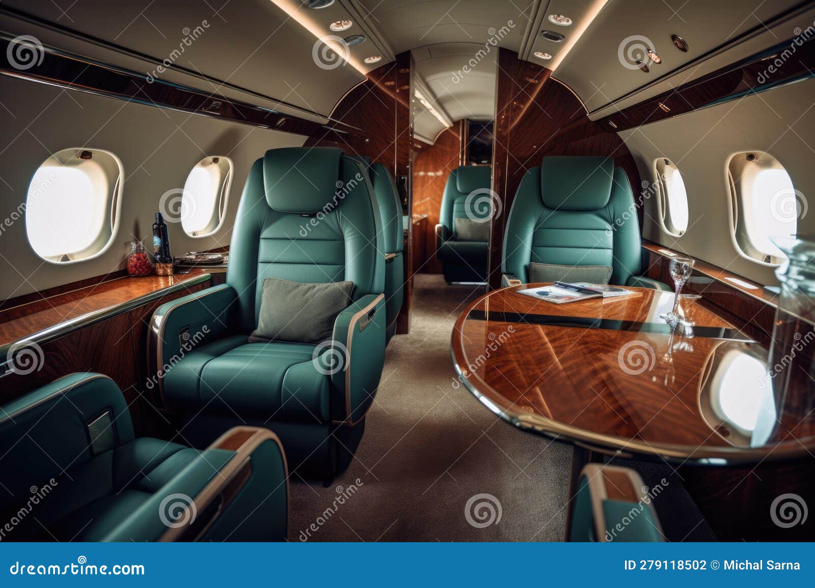Interior Of A Empty Private Jet With Leather Seats Stock Photography ...