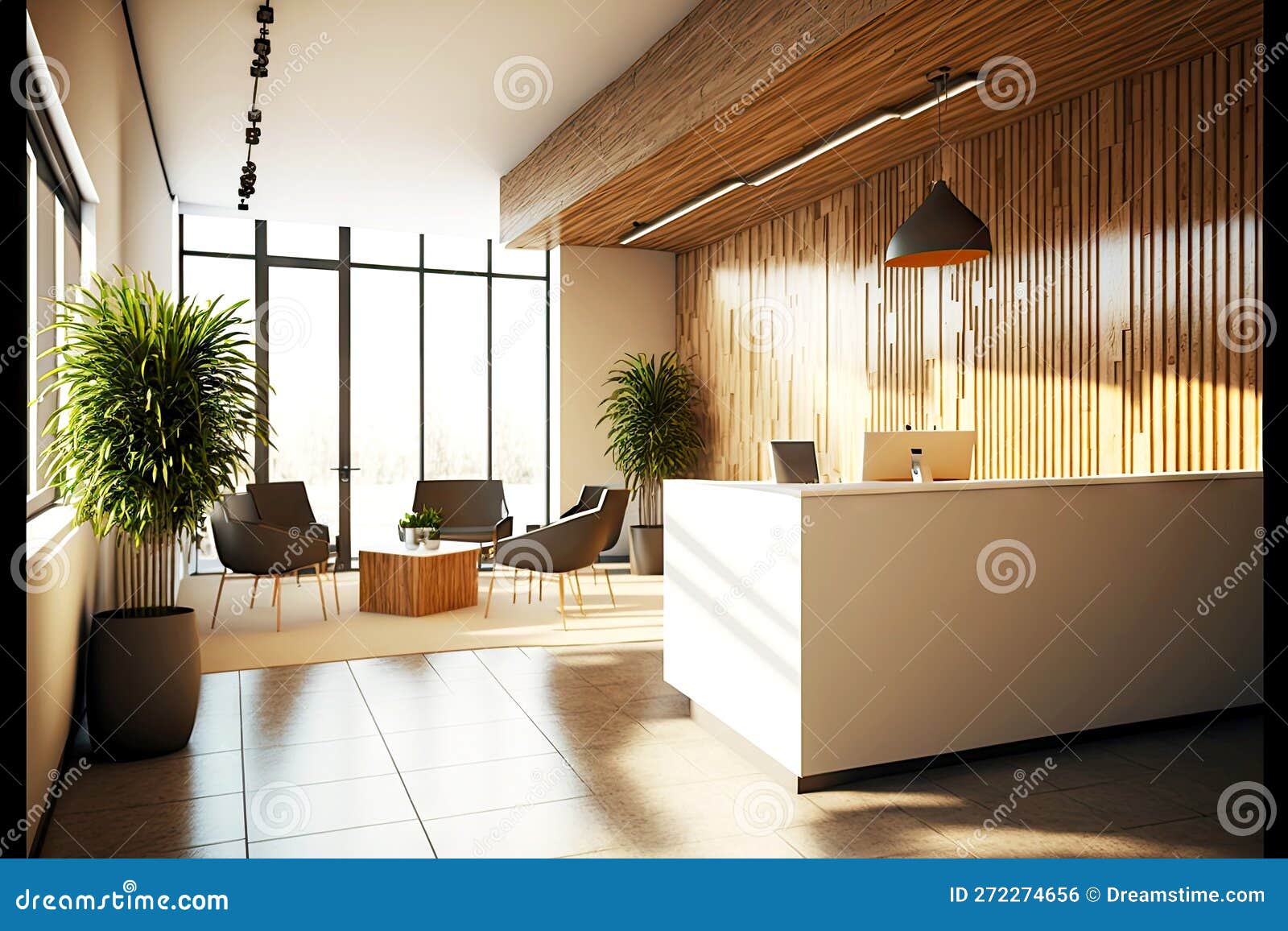 Interior of Empty Reception in Office is Made Using Wood and Light ...