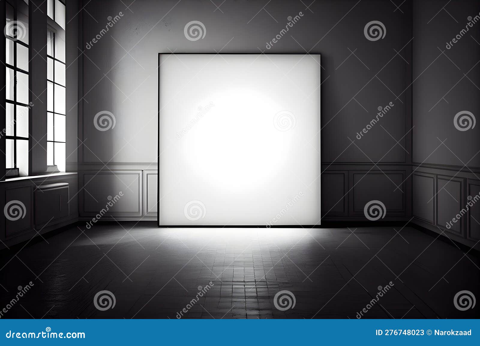 Interior of an Empty Room with a Blank White Poster on the Wall. Mockup ...